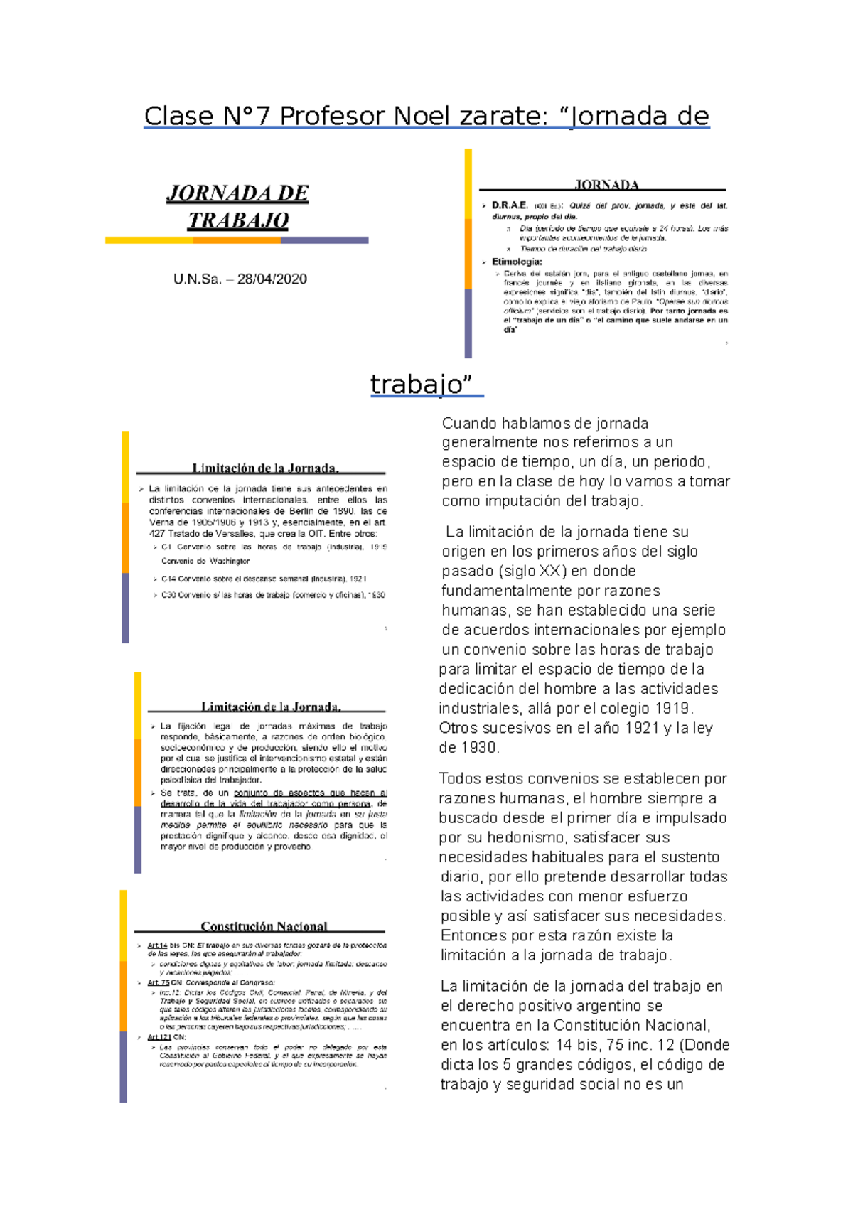 Clase 7 - Clase N°7 Profesor Noel zarate: “Jornada de trabajo” Cuando ...