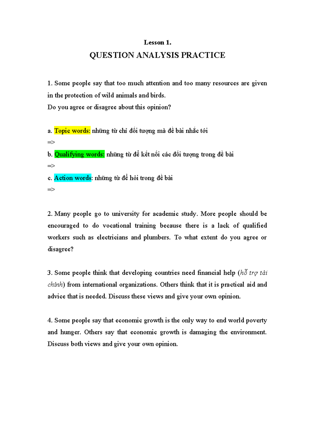 Lesson 1 - Analyzing Questions: Topic, Qualifying, and Action Words ...