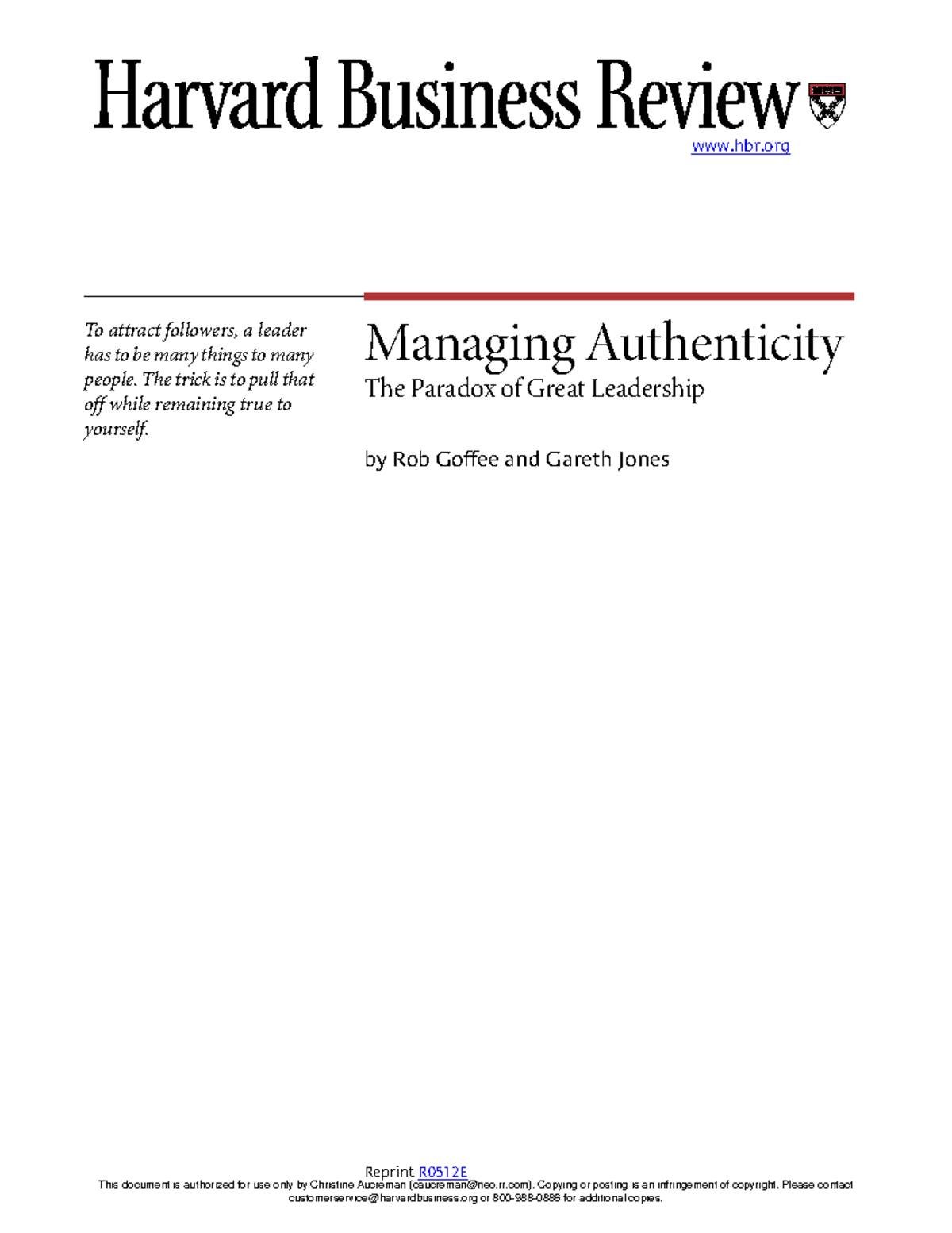 Managing Authenticity in Leadership: Insights from Goffee & Jones - Studocu