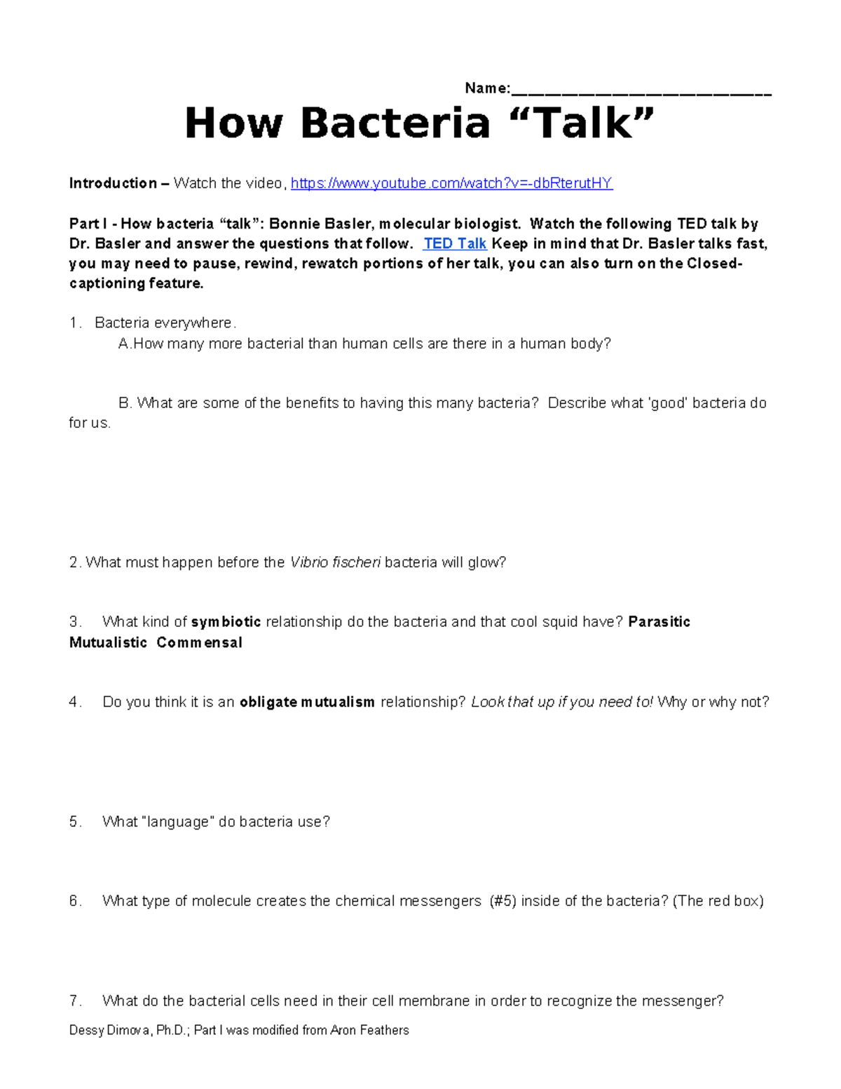 Bacterial Communication Project (BIOL 101): Exploring Quorum Sensing ...