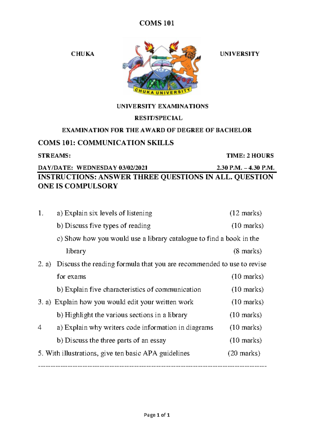 COMS 101: Communication Skills Exam Revision Notes - Studocu
