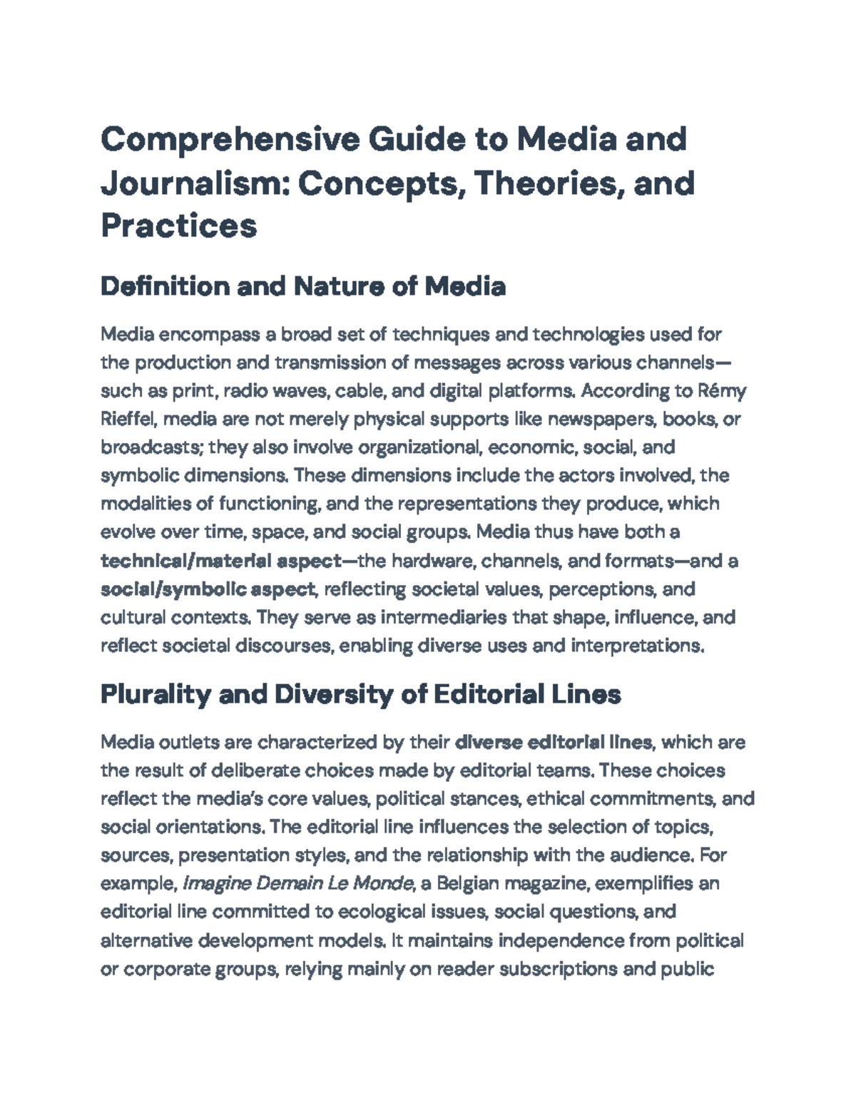 Comprehensive Guide to Media & Journalism Concepts (Course Code: XX123 ...