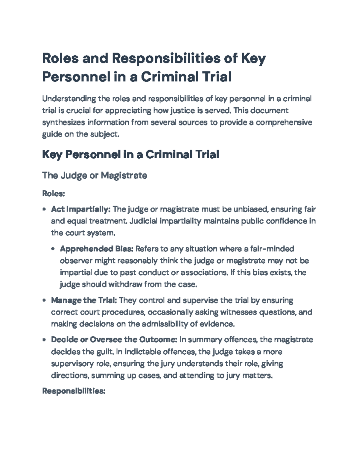 Roles and Responsibilities of Key Personnel in Criminal Trials (CRJ101 ...