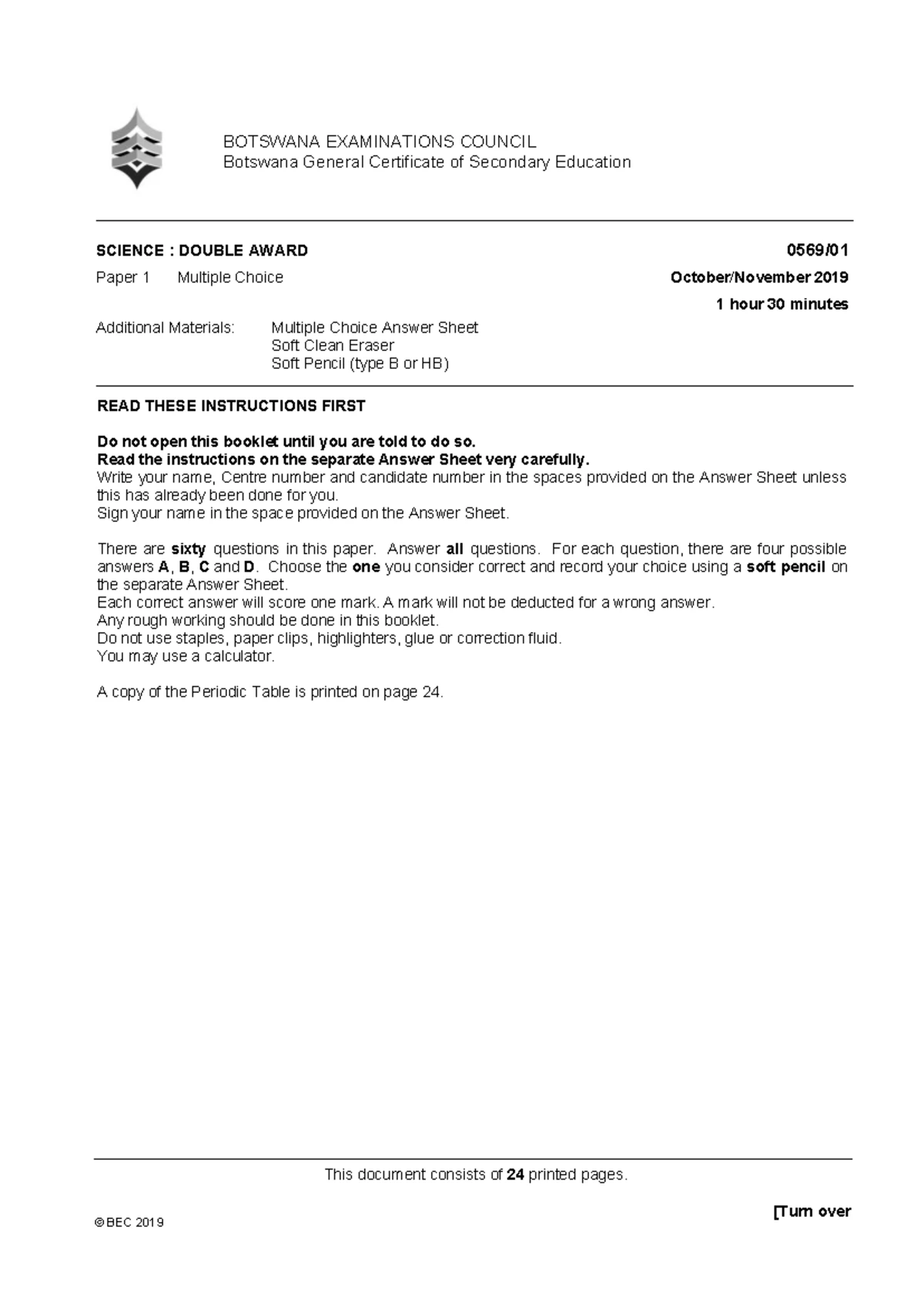 2020 BGCSE Science Double Award Exam Paper 1 - Multiple Choice - Studocu