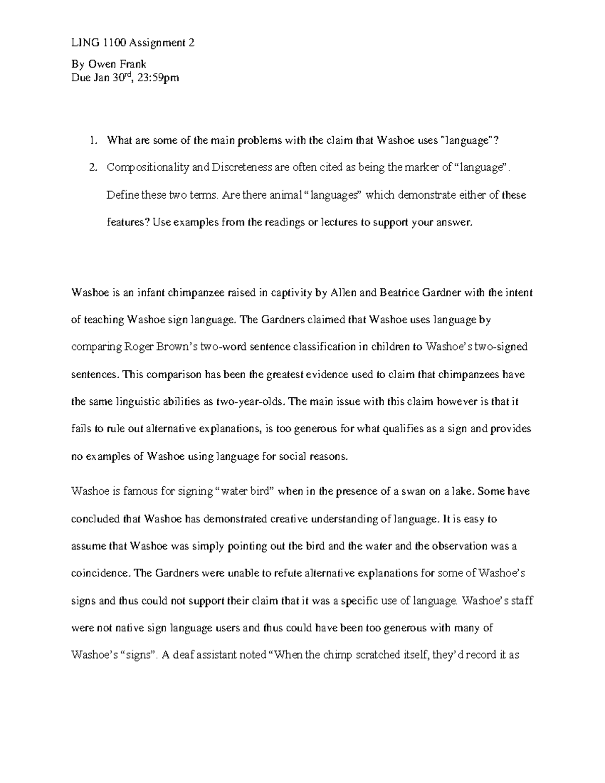 LING 1100 Assignment 2 - By Owen Frank Due Jan 30rd, 23:59pm What are ...