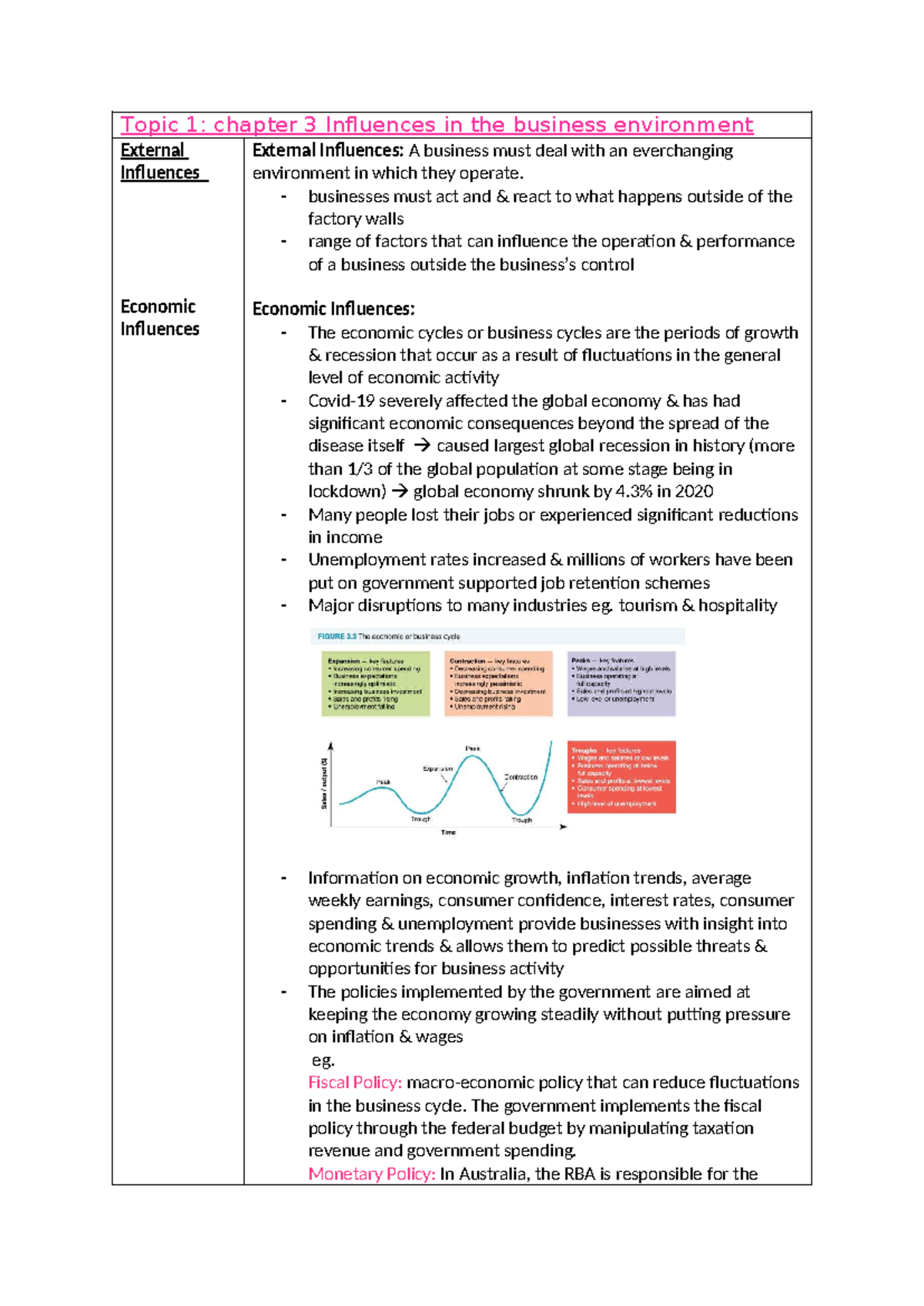 Business 101: Chapter 3 summary notes on external influences - Studocu