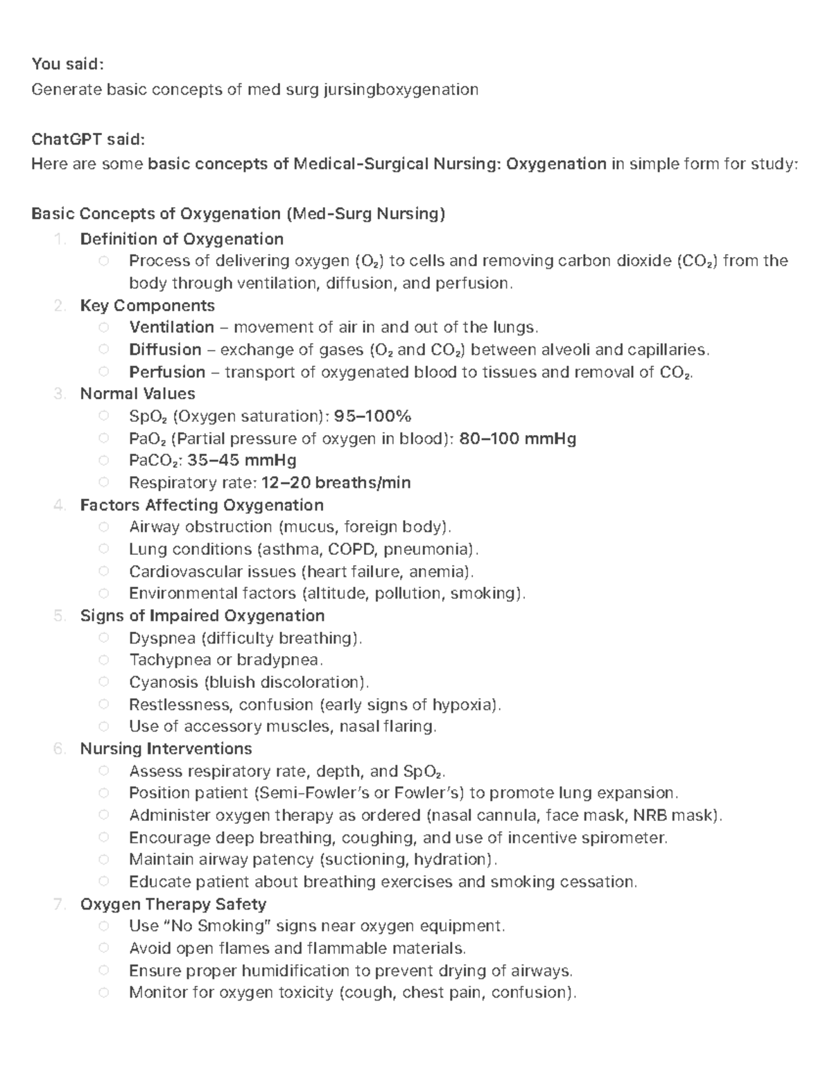 Nursing Concepts of Oxygenation: Med Surg Essentials (NURS 101) - Studocu