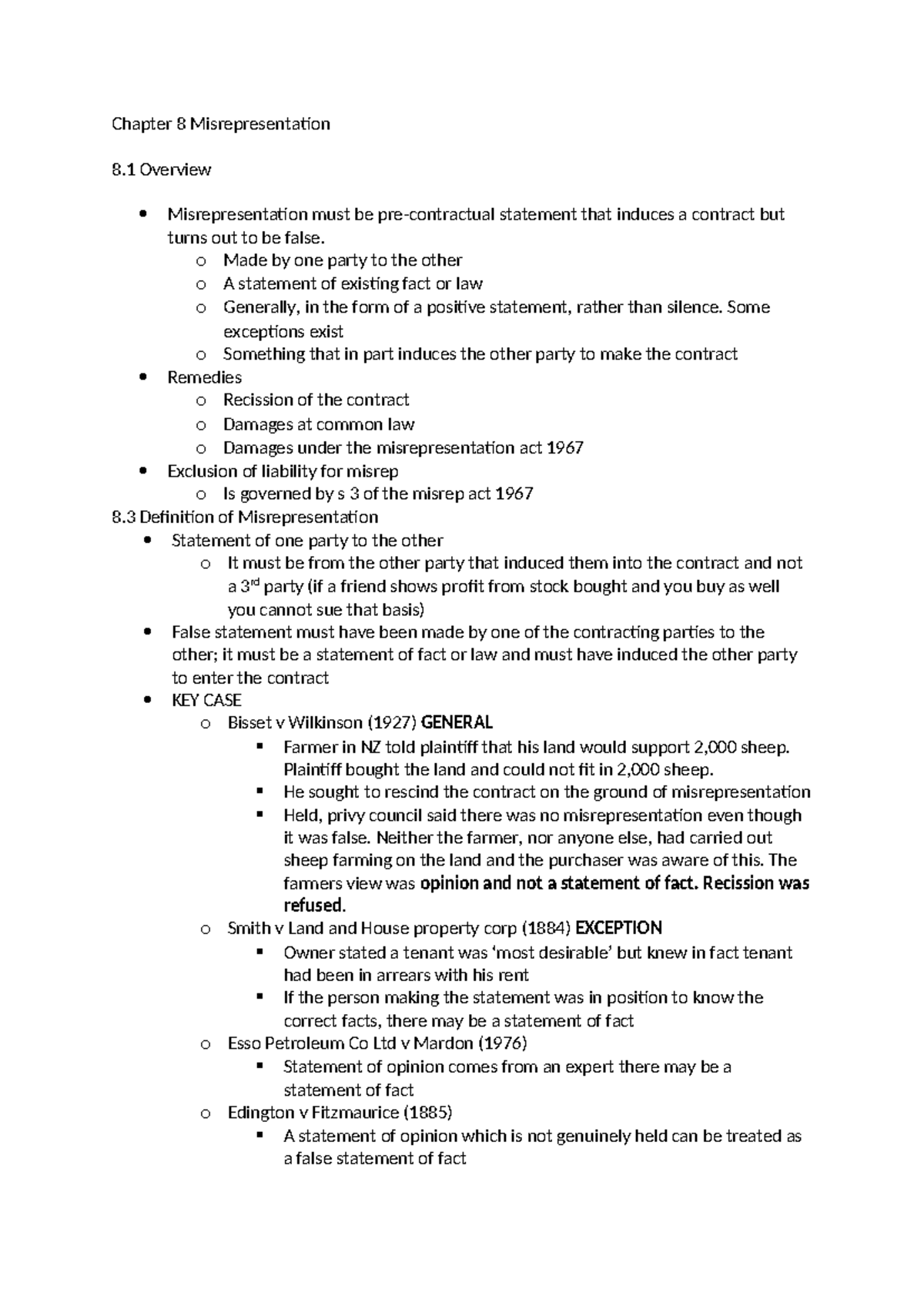 Chapter 8 Misrepresentation - Chapter 8 Misrepresentation 8 Overview ...