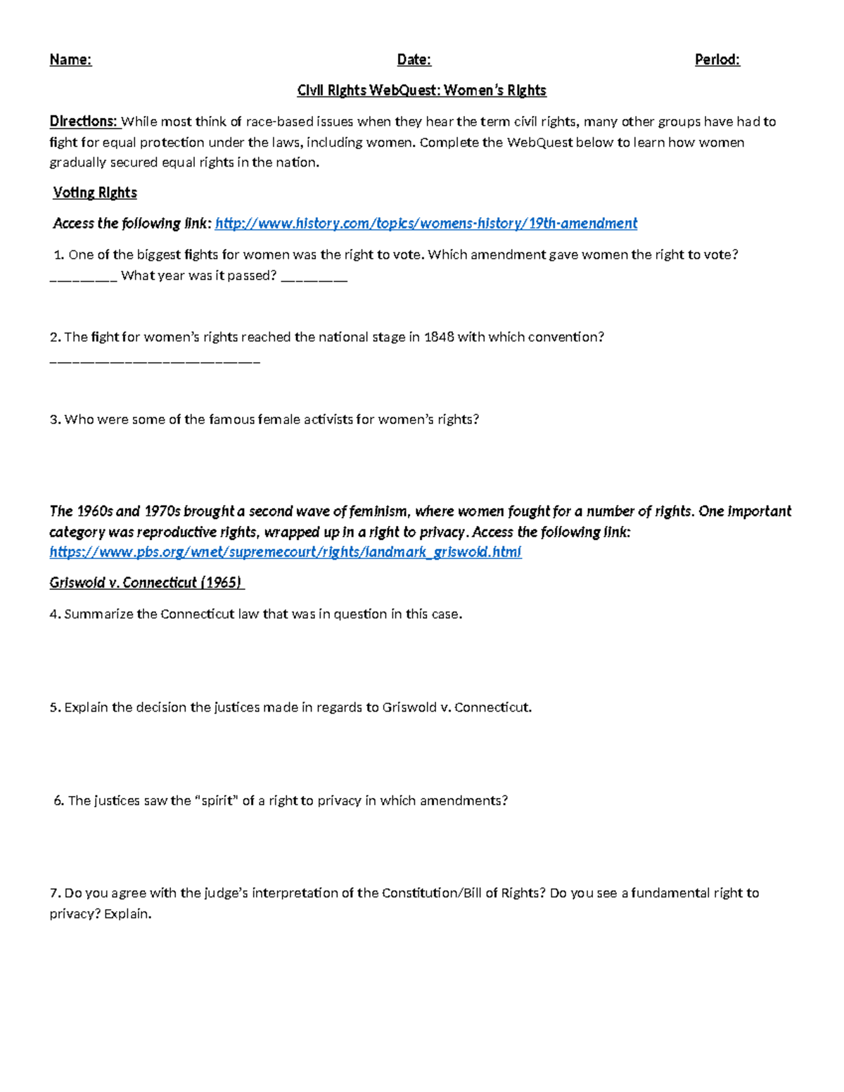 Women's Rights Civil Rights WebQuest (CRW 101: Essay Notes) - Studocu