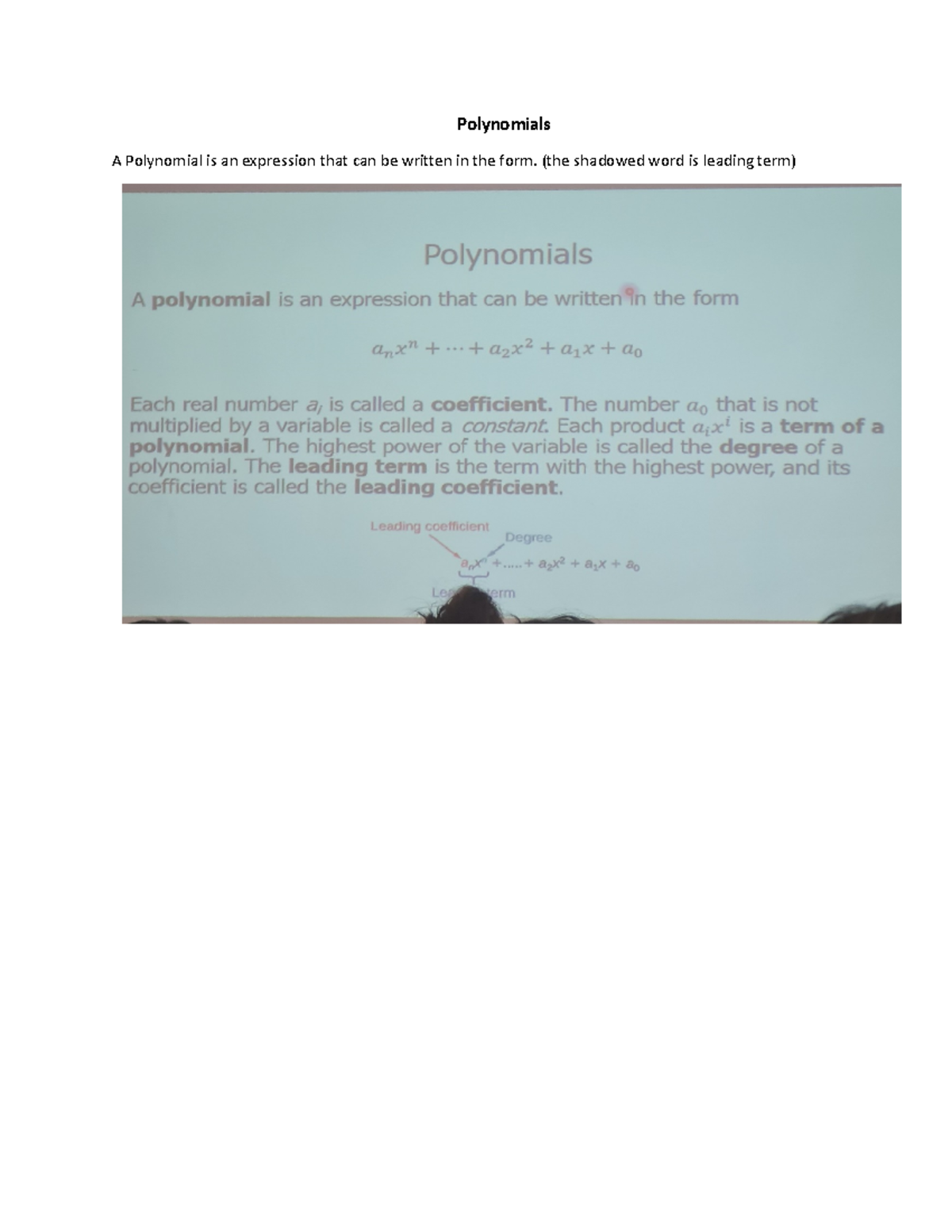 Maths-2 - Algebra - Polynomials A Polynomial is an expression that can ...