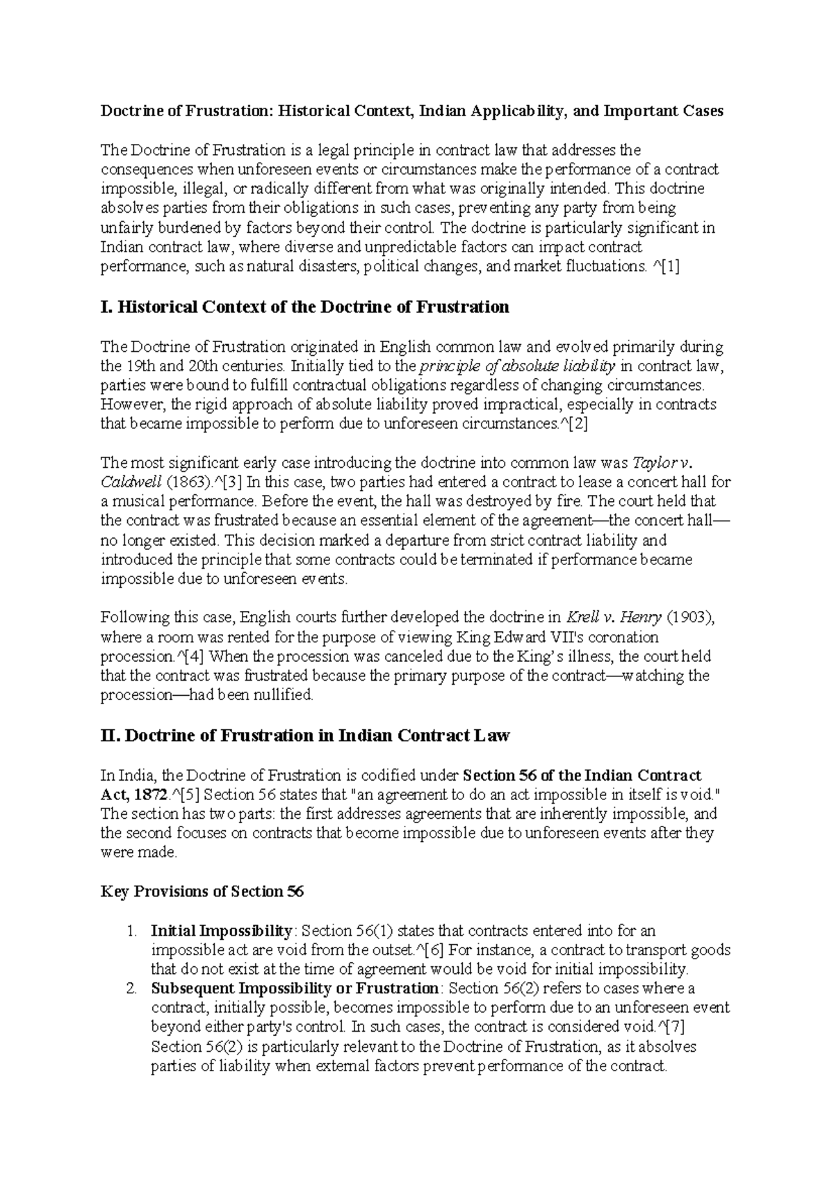 Doctrine of Frustration in Indian Contract Law: Key Cases & Context ...