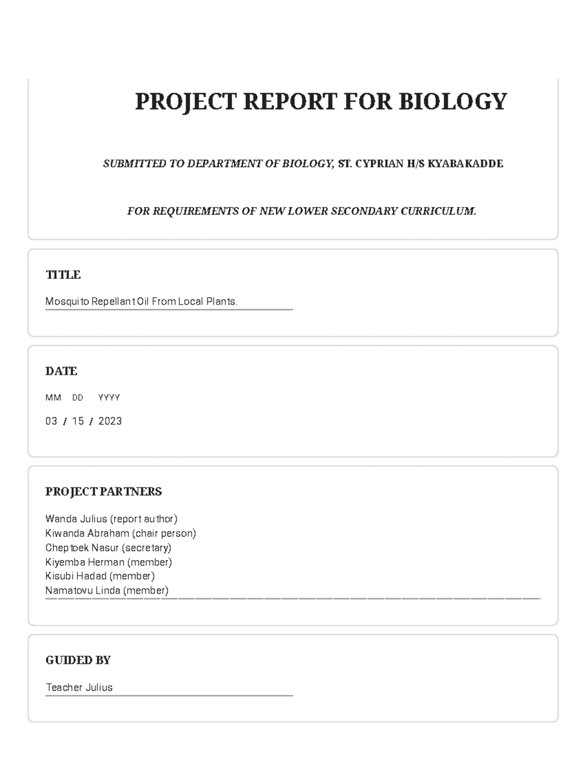 Project work marking guide - final - MARK ALLOCATION SUMMARY OF THE PROJECT WORK. No ASPECT TO ...
