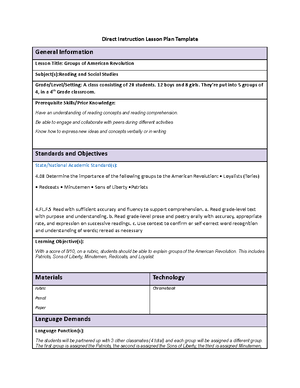 Lp direct instruction lesson plan template - Angel L. Settles Western ...