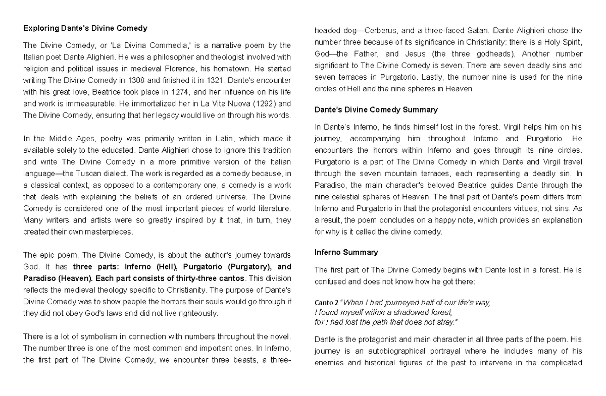 Dante's Divine Comedy Summary: Insights on Inferno, Purgatorio ...