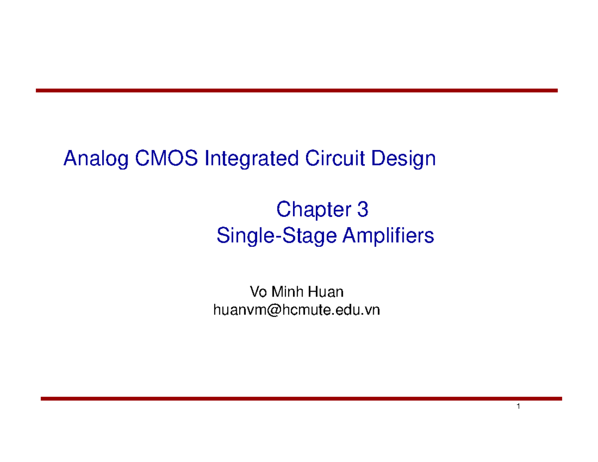 Analog CMOS Integrated Circuit Design: Chapter 3 - Amplifiers - Studocu