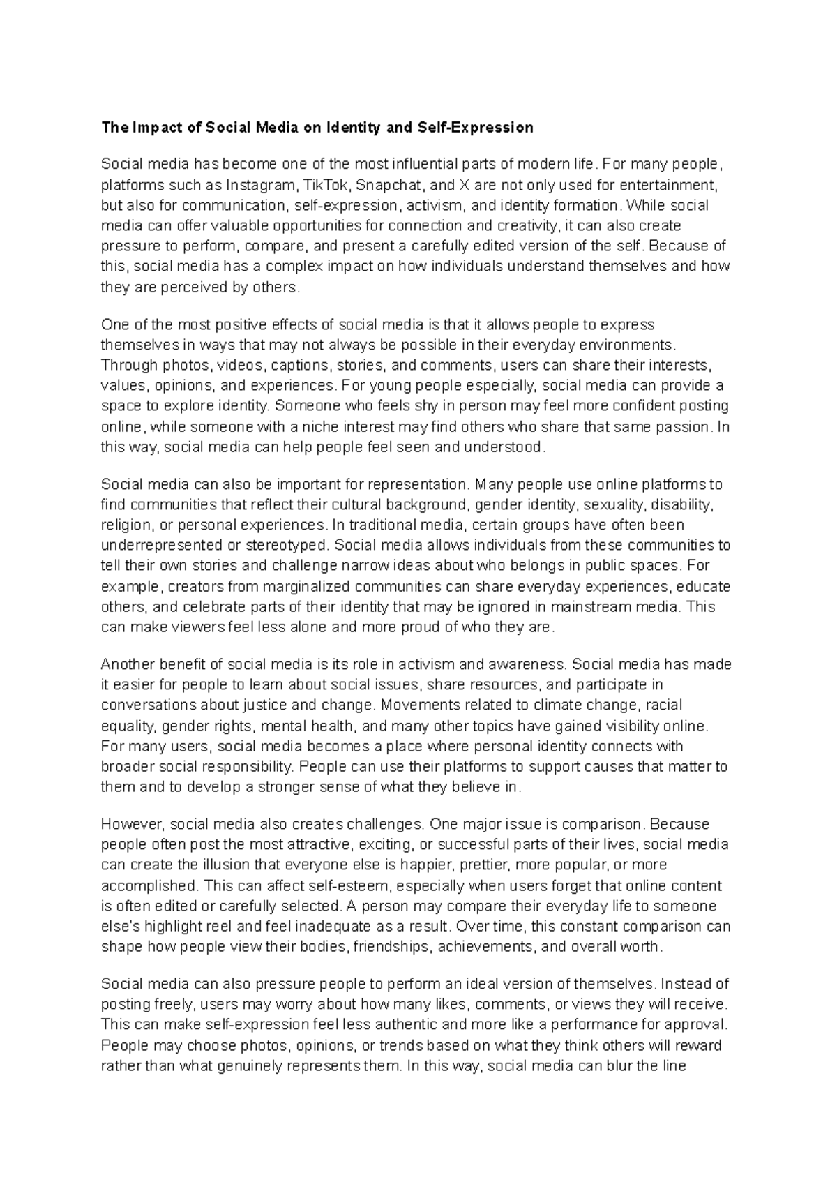 ENG1020 Assignment: The Complex Role of Social Media in Identity ...