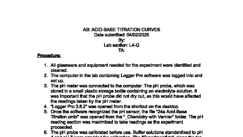 AB: Acid-Base Titration Lab Report - Studocu