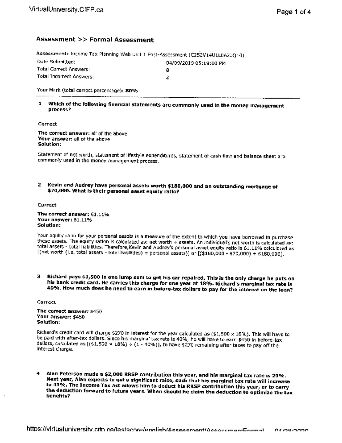 Income Tax Planning Formal Assessment: Web Units 1-4 (C252V14) - Studocu