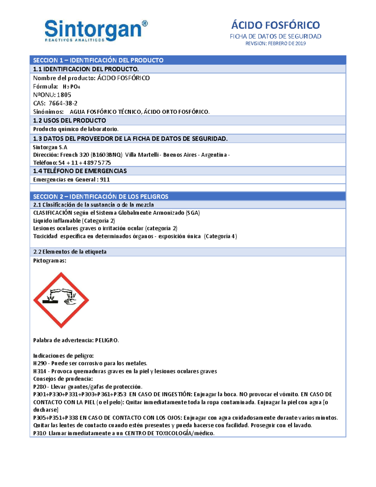 Acido Fosforico HOJA DE Seguridad - ÁCIDO FOSFÓRICO FICHA DE DATOS DE ...