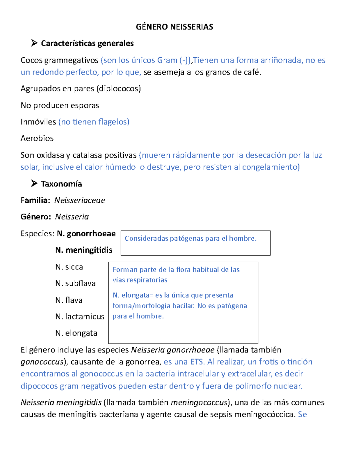 Género Neisserias (gonorrhoeae y meningitis) y otros. - GÉNERO ...