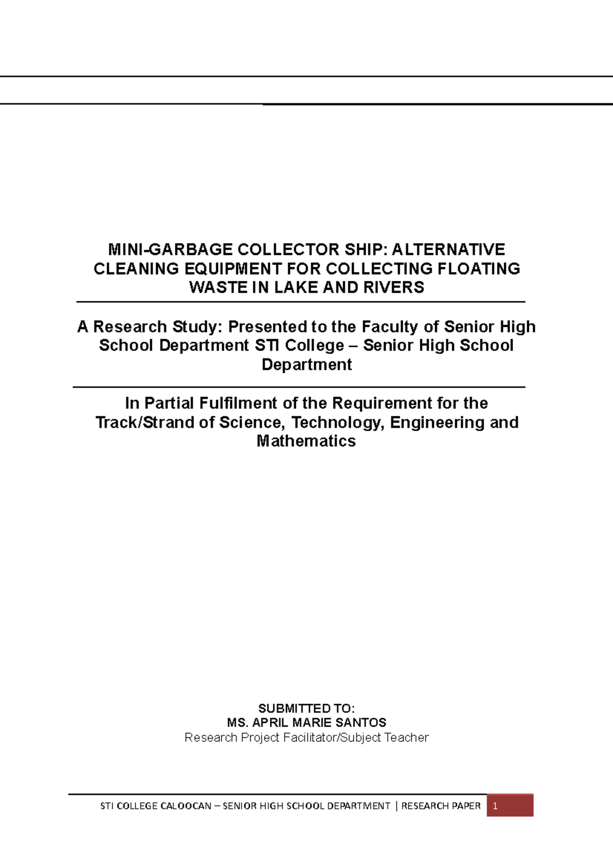 STEM Research Project: Mini-Garbage Collector Ship Study - Studocu
