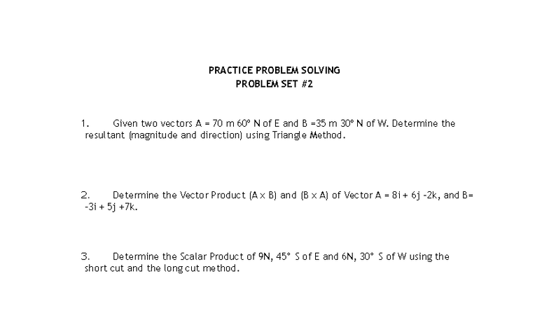 Physics Practice Problem Set: Vector Analysis & Mechanics - Studocu