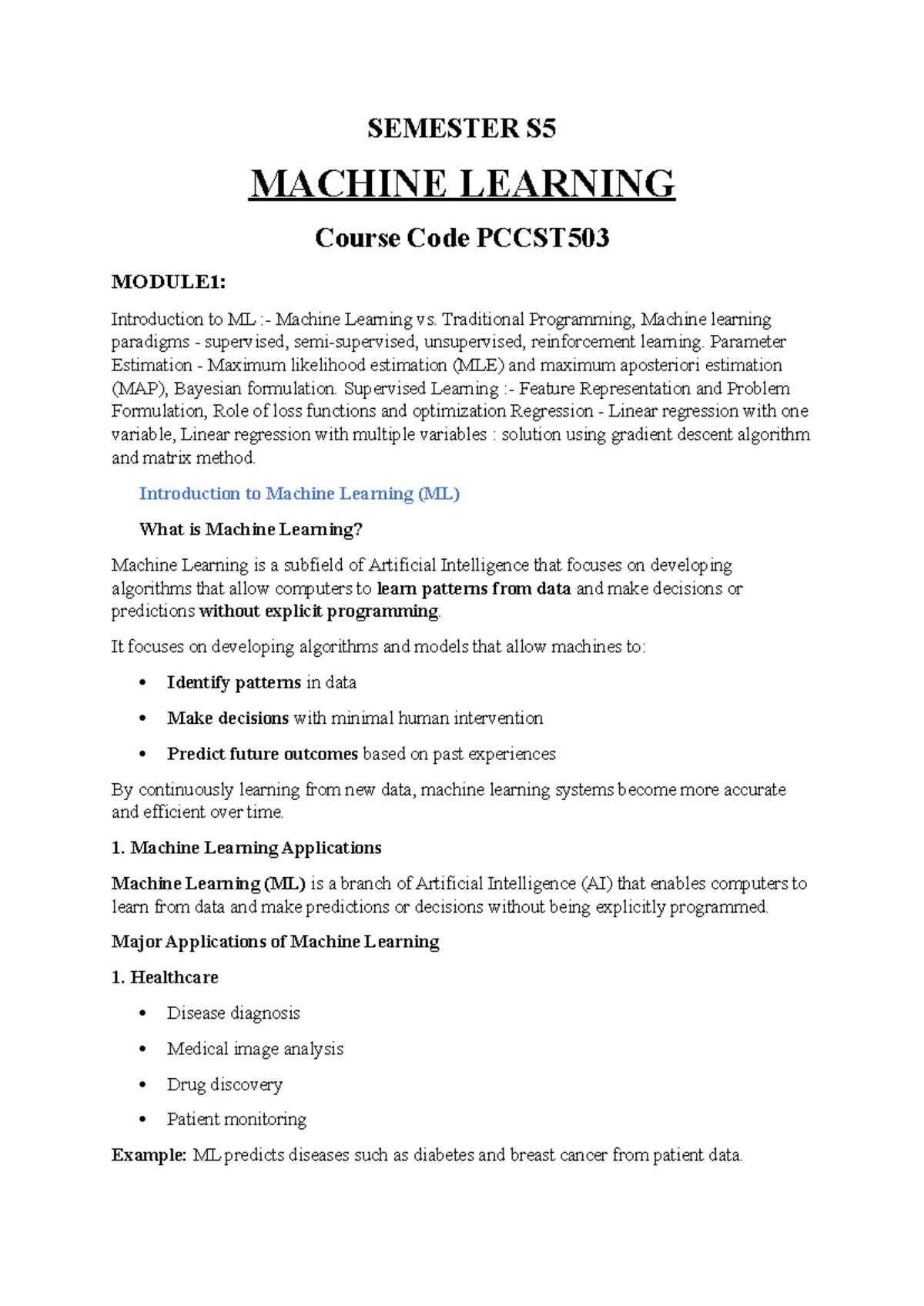 Machine Learning Overview and Applications - PCCST503 S5 - Studocu