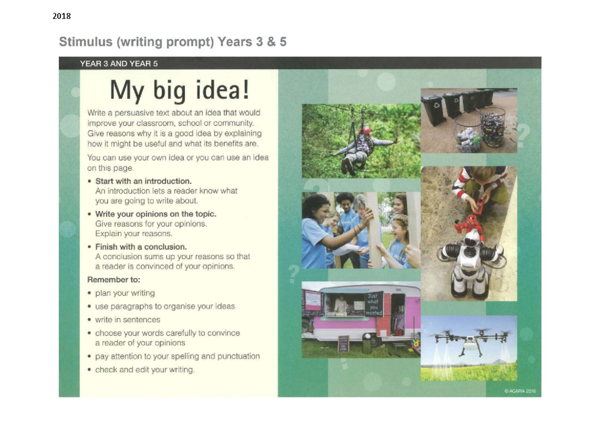 2018 NAPLAN Writing Prompt: Persuasive Text for Years 3 & 5 - Studocu