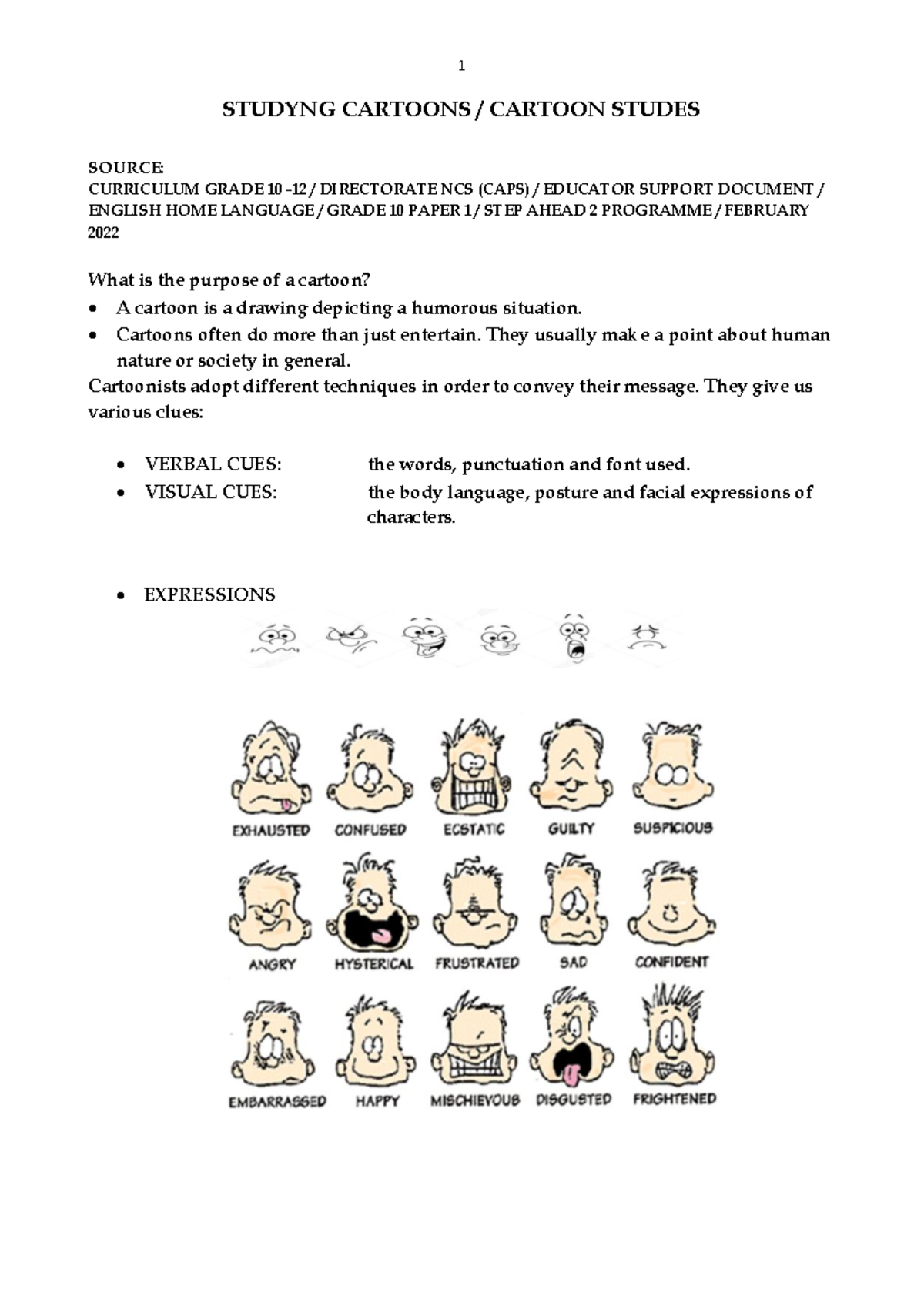 Grade 10 English Home Language: Study Notes on Cartoons - Studocu
