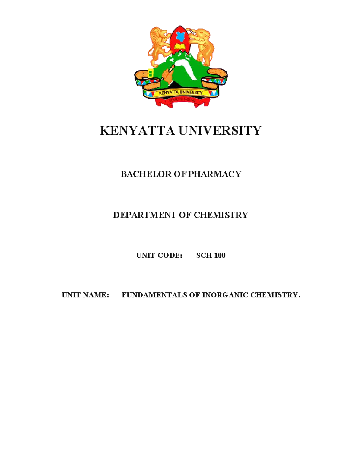 Fundamentals of Inorganic Chemistry (SCH 100) - Lecture Notes - Studocu