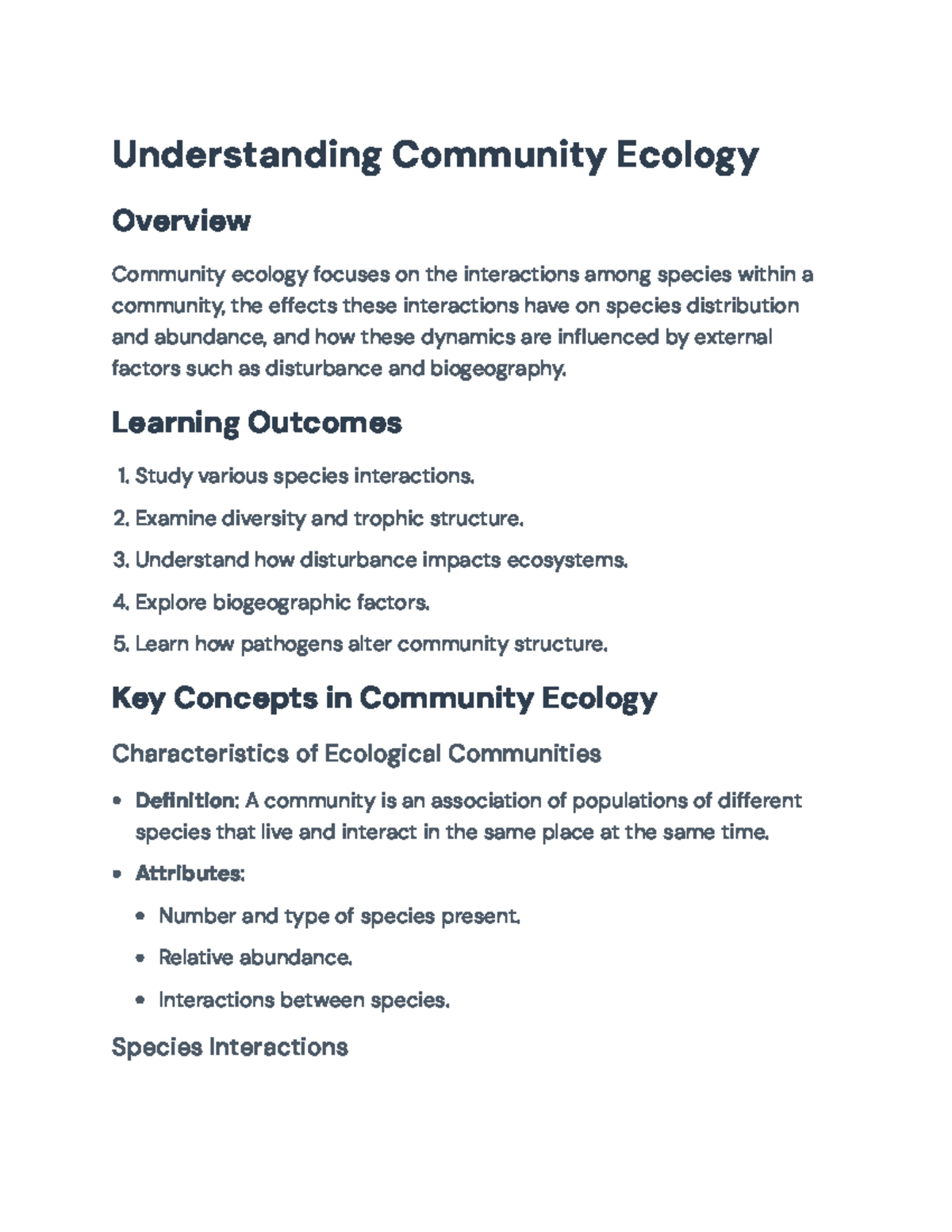 Community Ecology Overview: Species Interactions and Dynamics ...