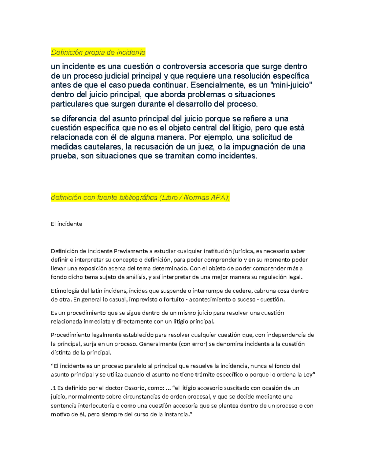 Definición y Análisis del Incidente en el Proceso Judicial - Studocu