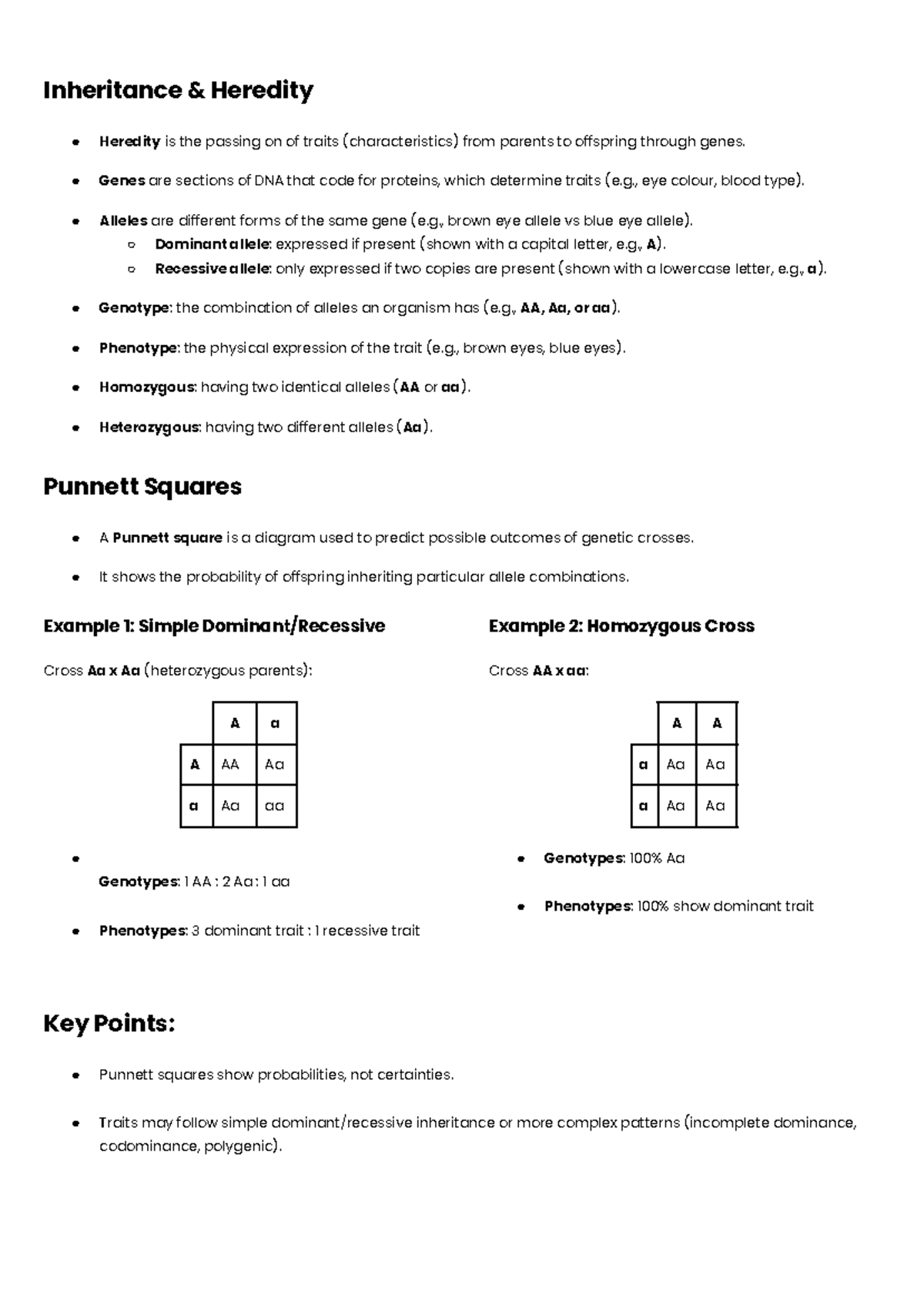Punnett Squares & Heredity: Key Concepts & Practice Notes - Studocu