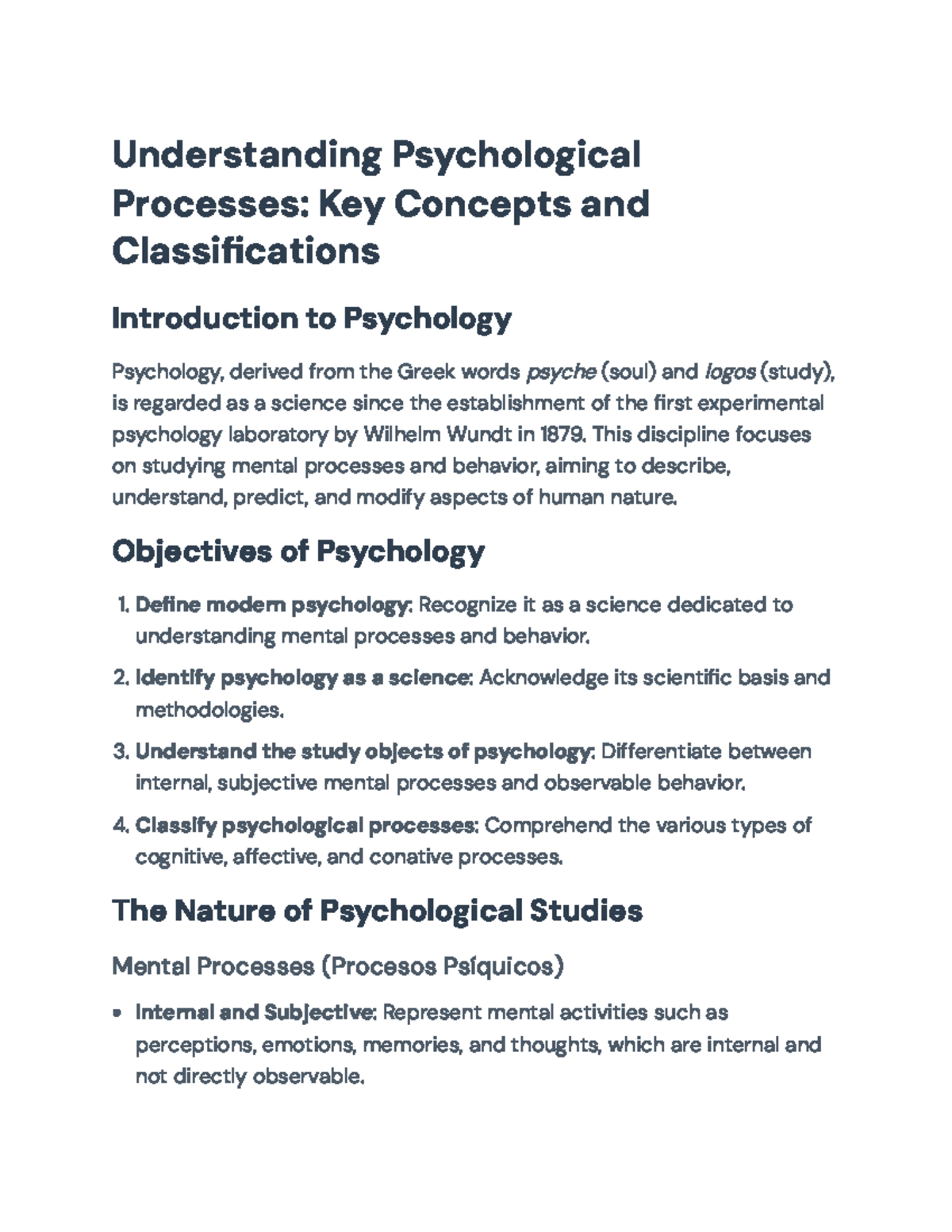 Understanding Psychological Processes: Key Concepts in PSY 101 ...