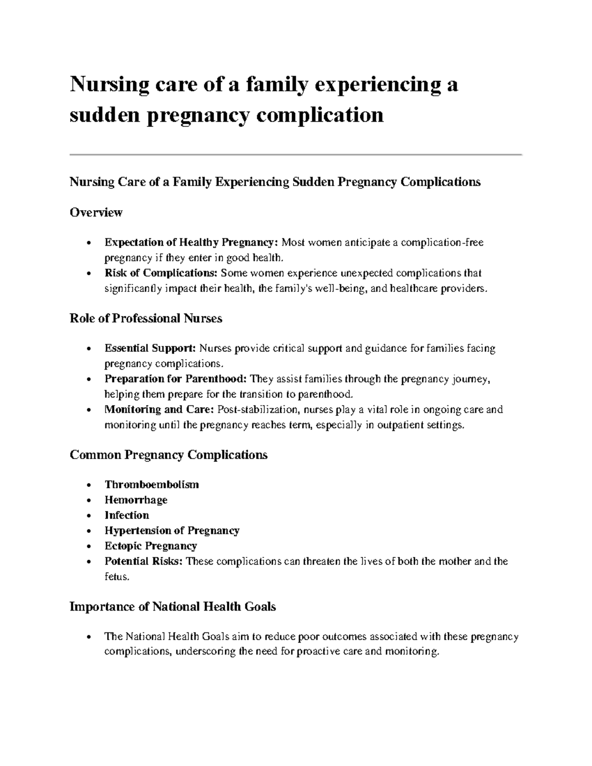 Chapter 21 Notes - Nursing Care for Pregnancy Complications - Studocu