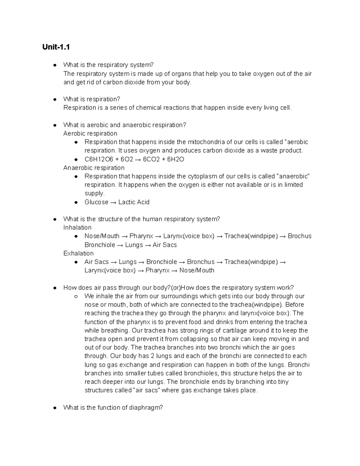 Science(Exam) - ............. - Unit-1. What is the respiratory system ...