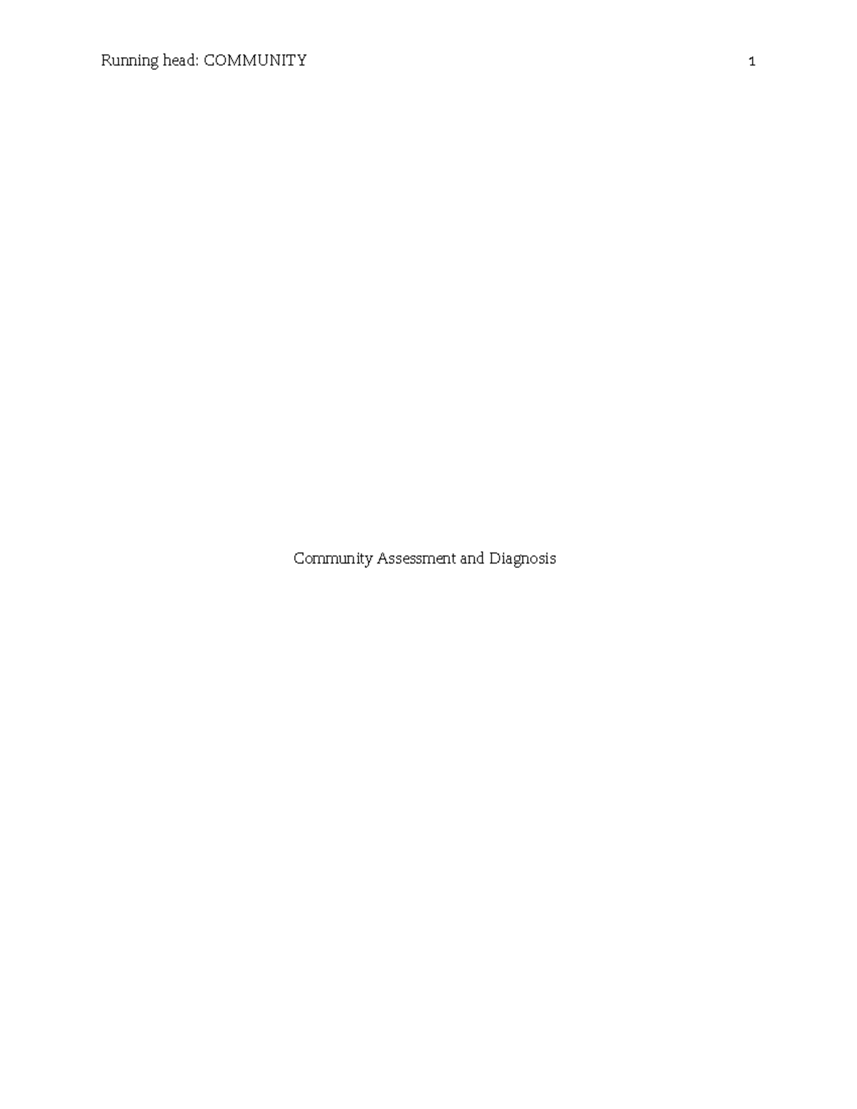 434 a 2.docx - mandatory assignment - Running head: COMMUNITY 1 ...