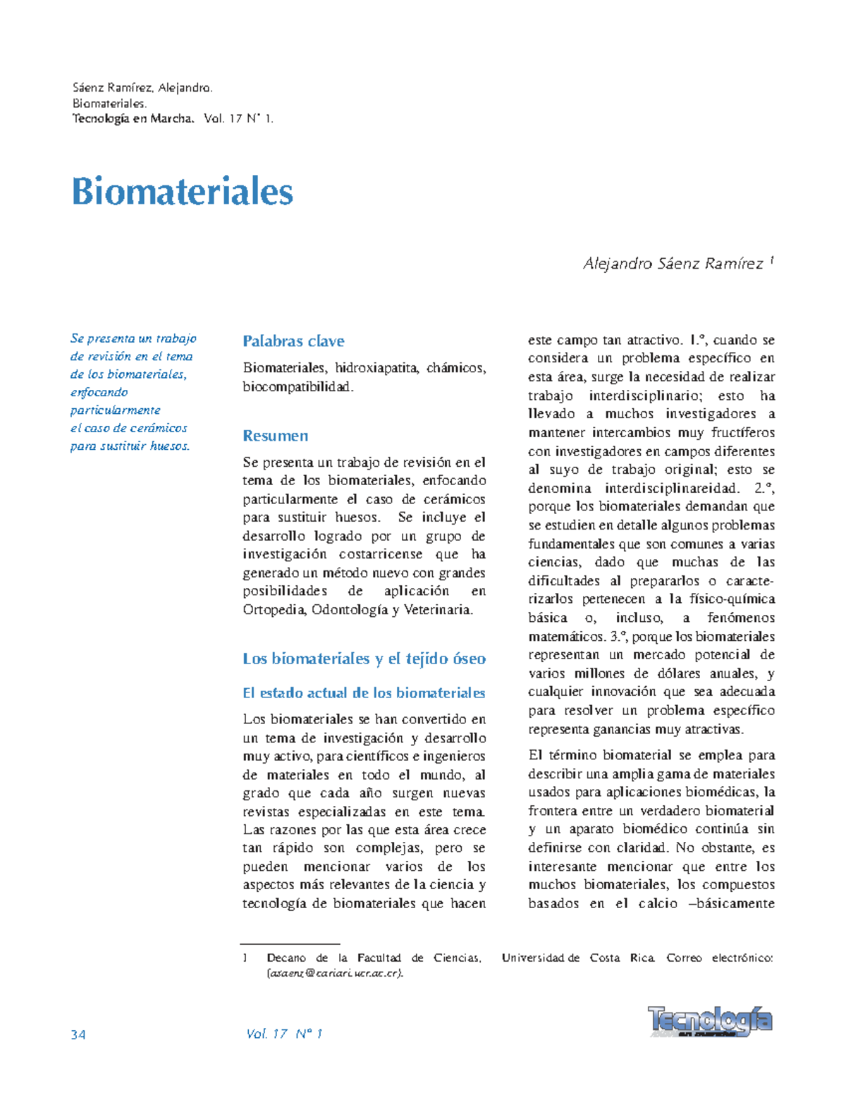 Revisión sobre Biomateriales: Cerámicos para Sustitución Ósea (BIOM-17 ...