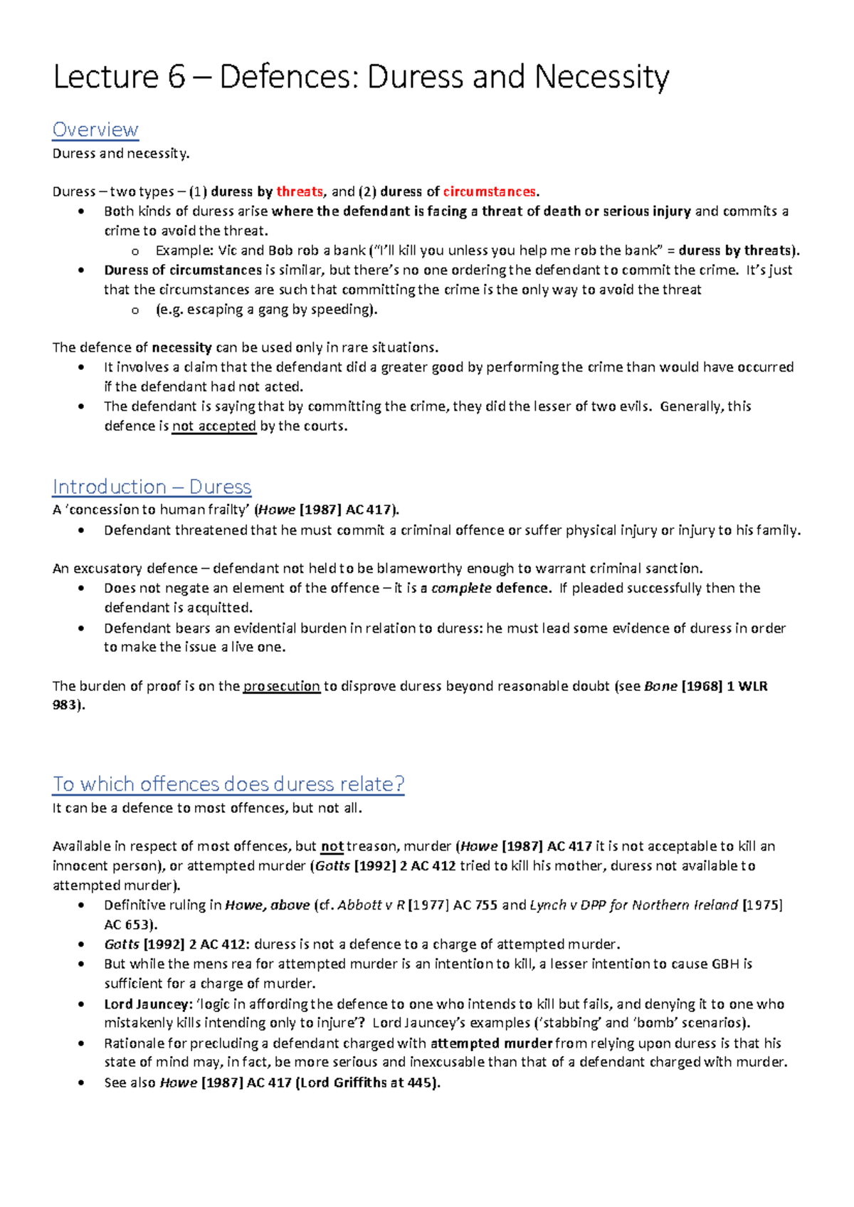 Lecture 6: Criminal Law Defenses - Duress and Necessity Analysis - Studocu