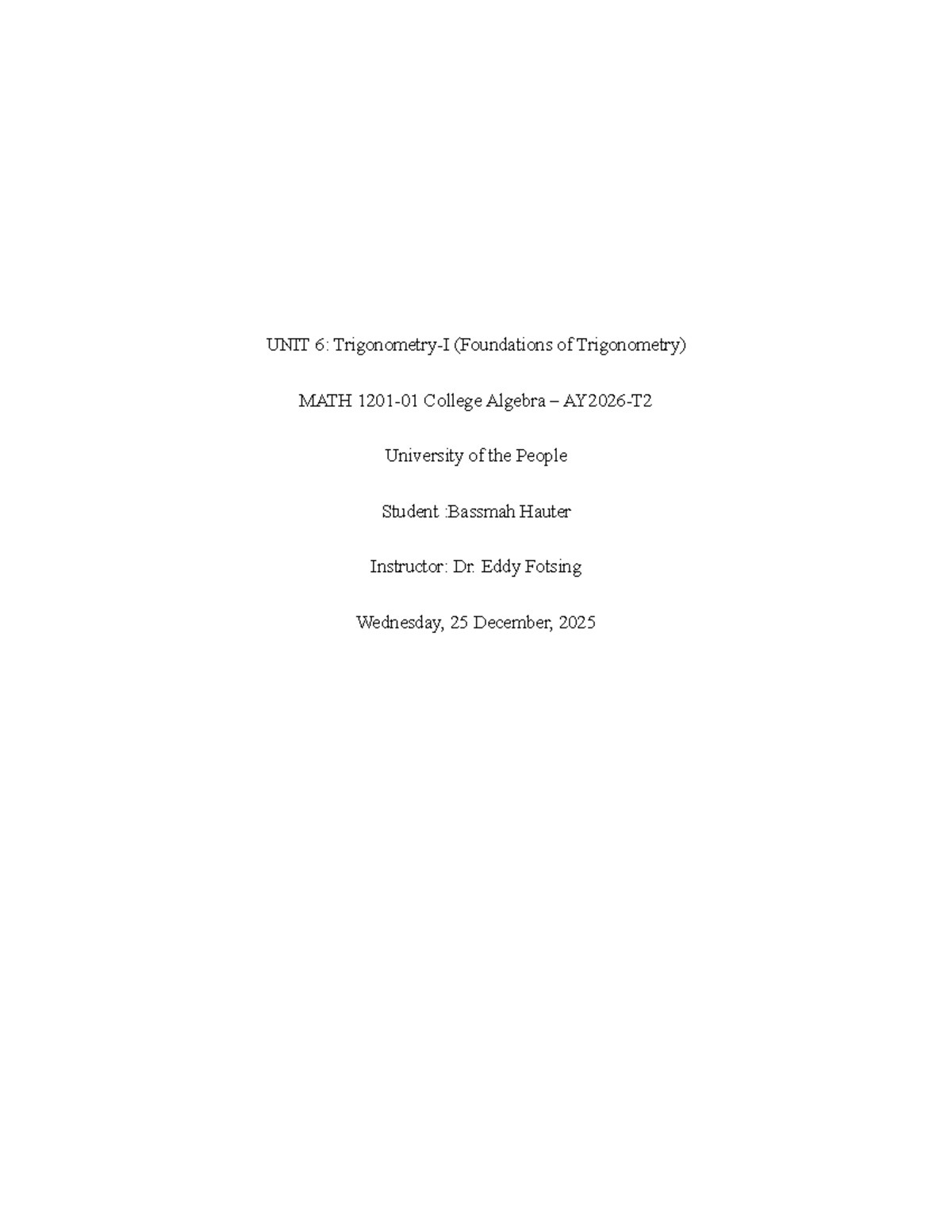 MATH 101: Unit 6 - Foundations of Trigonometry Study Notes - Studocu