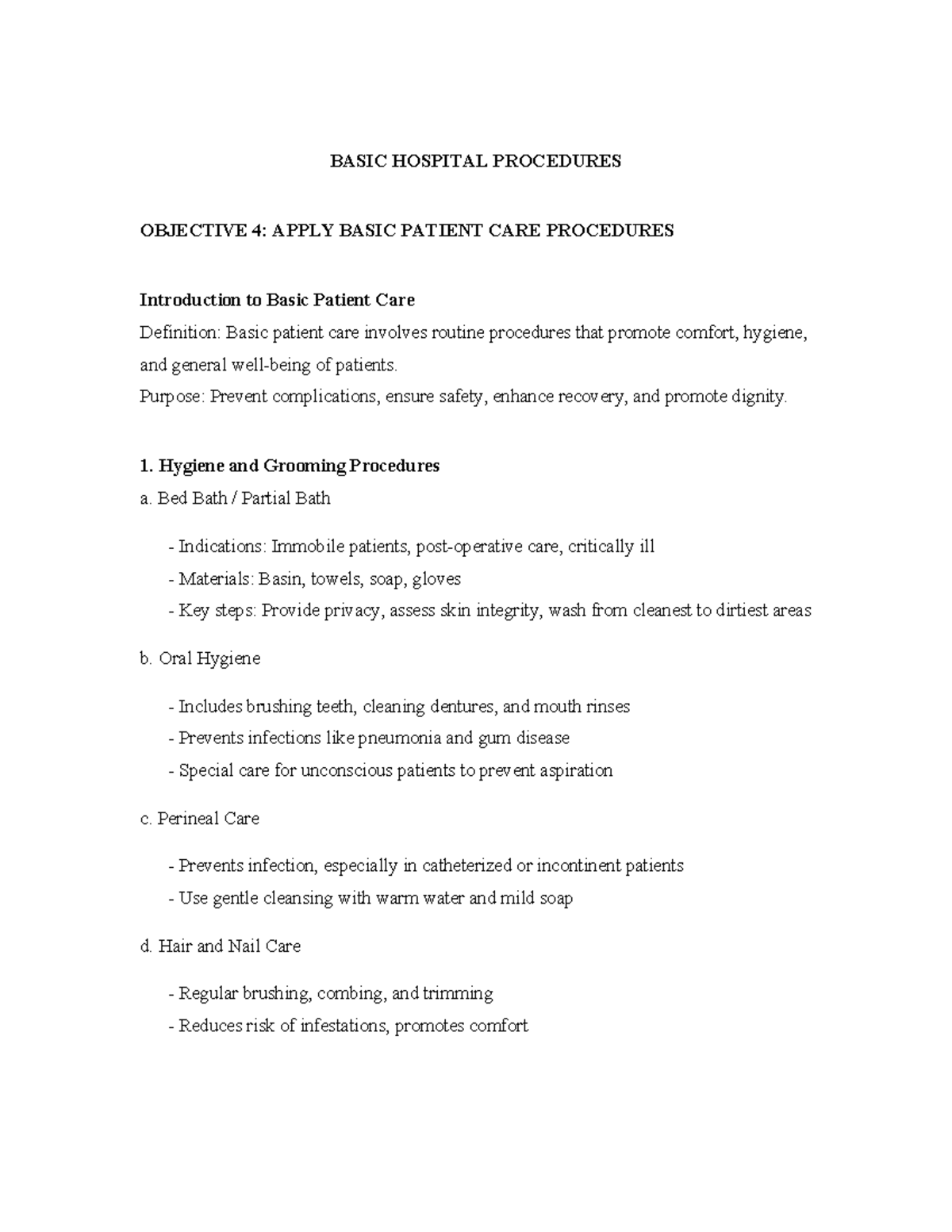 Lecture 7: Basic Patient Care Procedures Notes (BHP 101) - Studocu