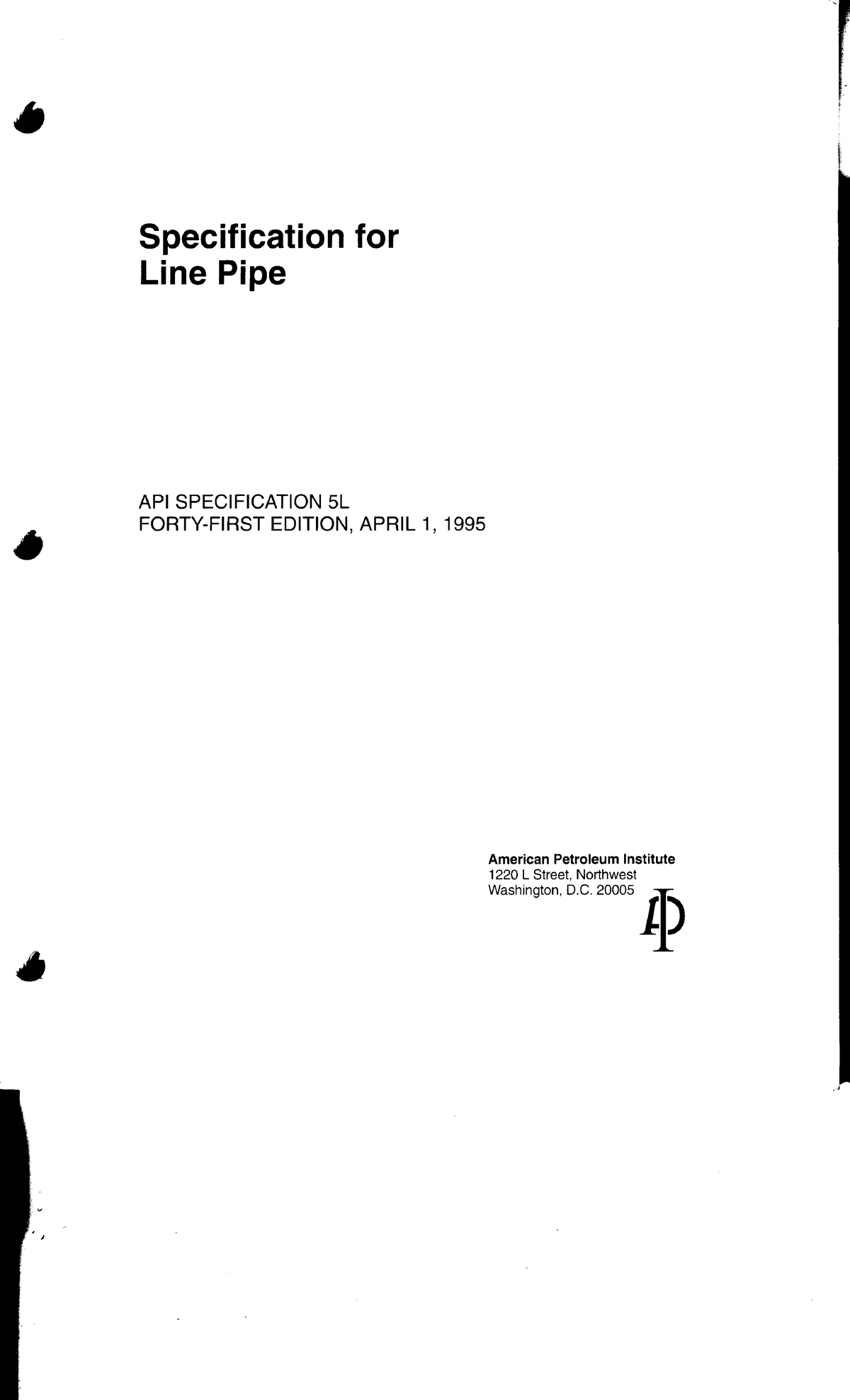 API 5L Specification for Line Pipe (1995) - Well Construction and ...