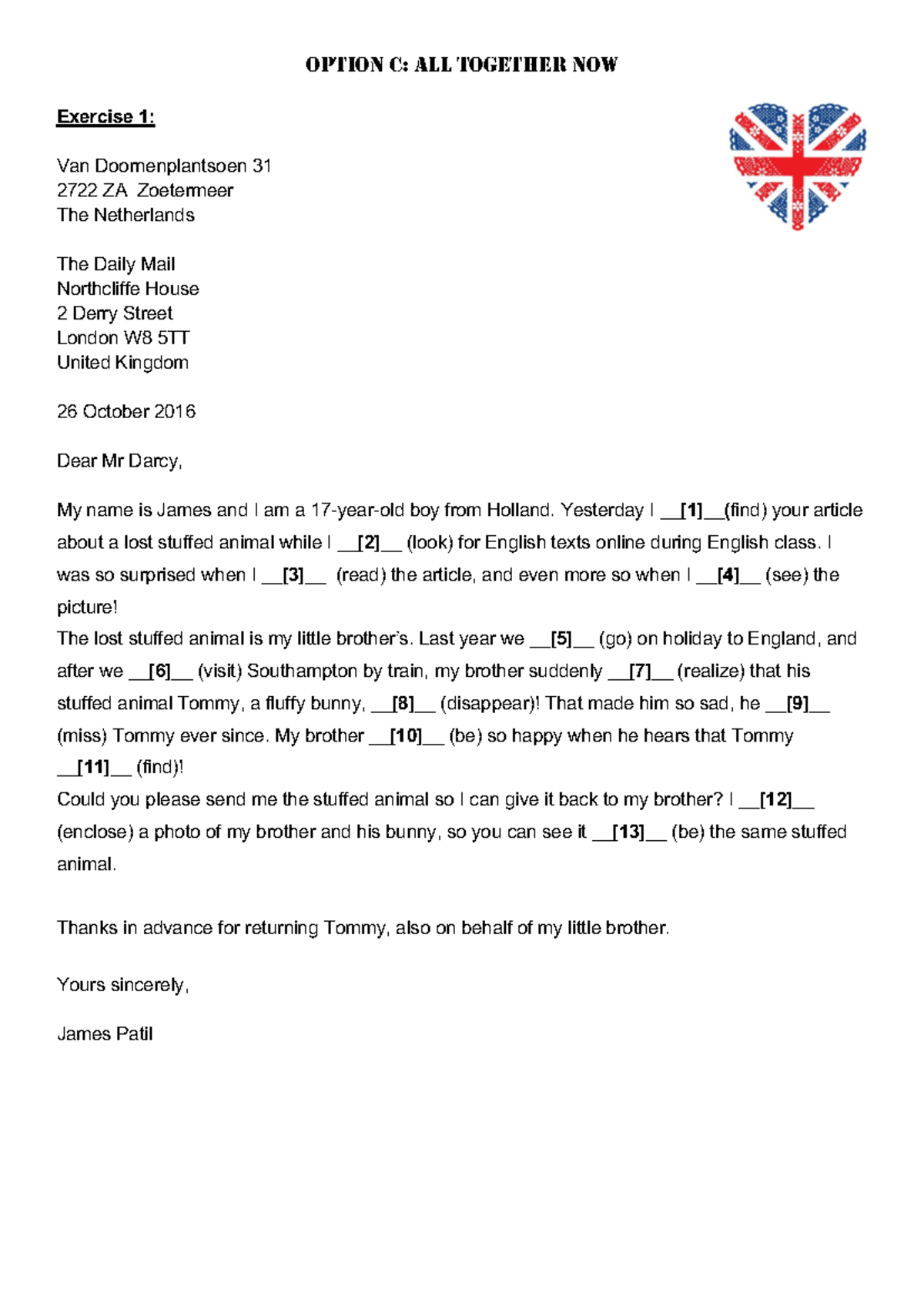 Engels Opdracht: Tenses in Letters - Writing Exercises - Studeersnel