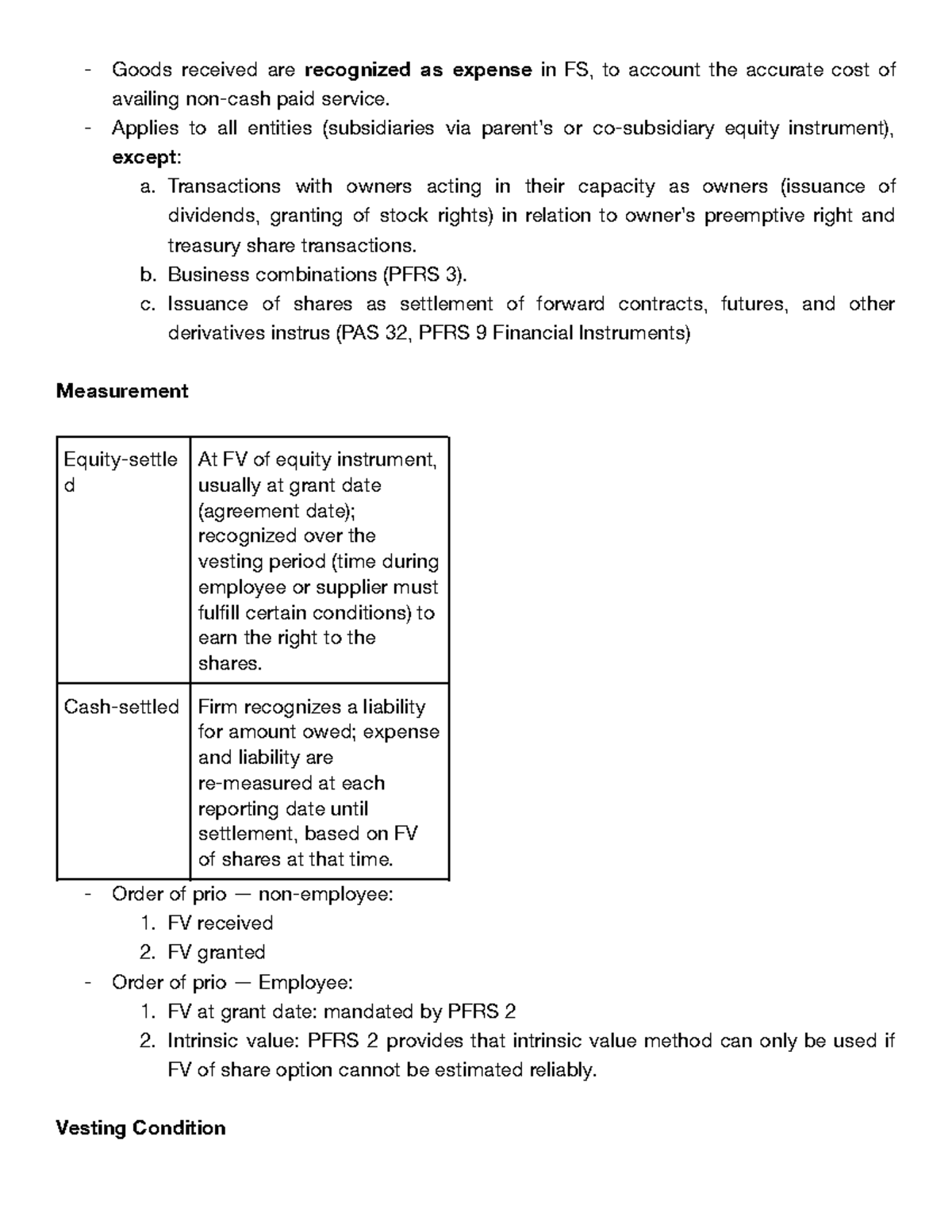 UFRS Notes-2: Expense Recognition and Measurement of Equity Instruments ...