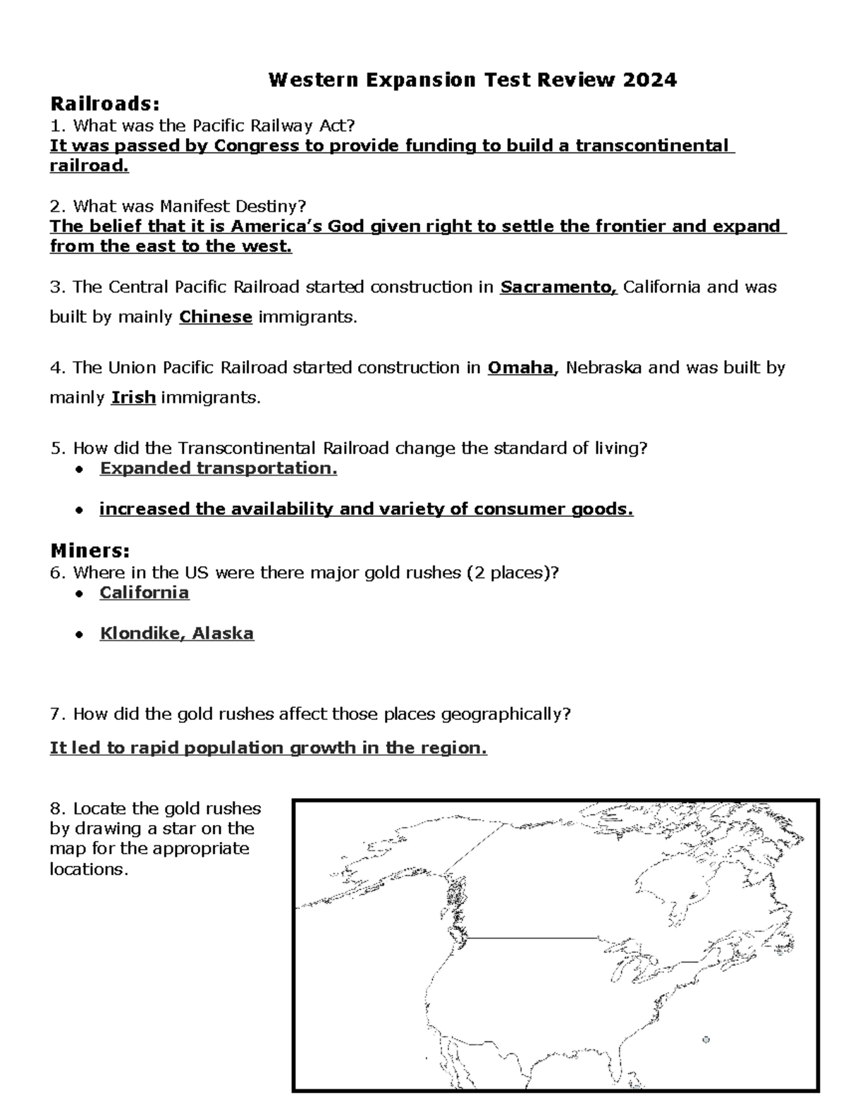 Western Expansion Review With Answers 2024 - Western Expansion Test ...