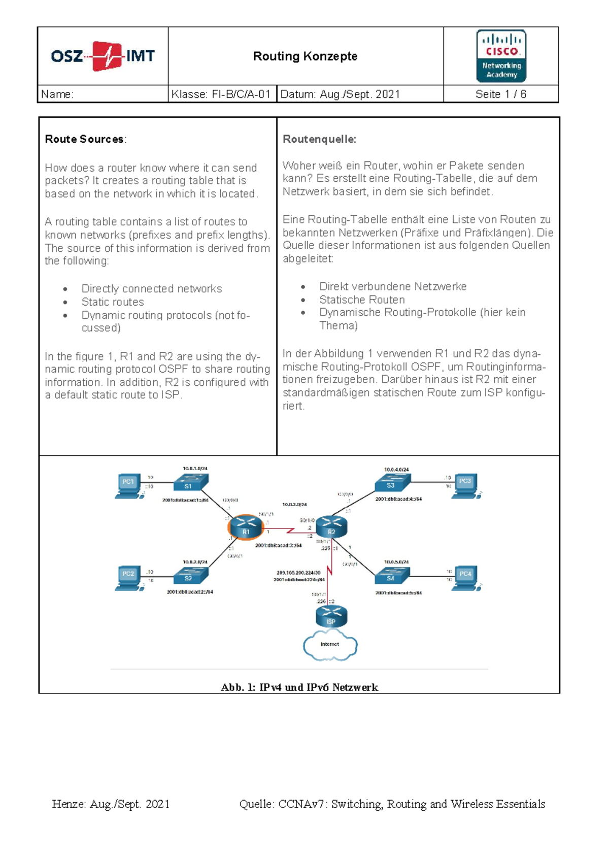 Routing Konzepte und Tabellen: FI-B/C/A-01 Lehrmaterial - Studocu
