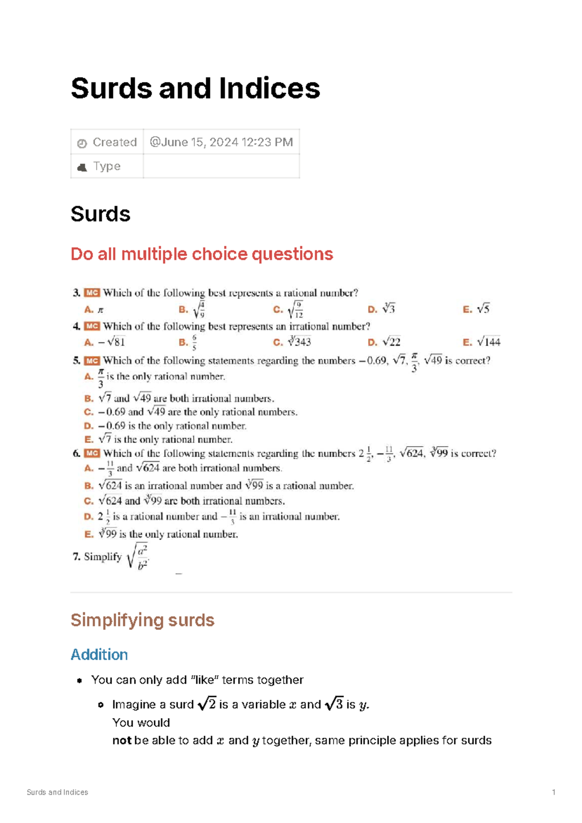Surds and Indices: Simplification Techniques and Examples - Studocu