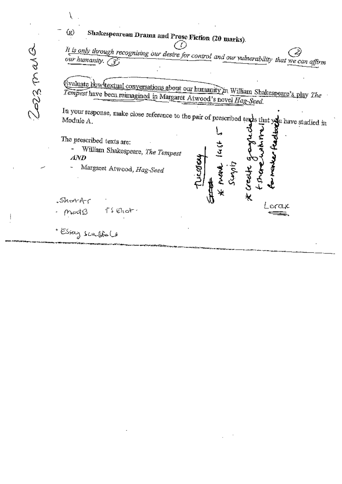 2023 HSC Module A Essay: Humanity in Shakespeare's The Tempest & Atwood ...