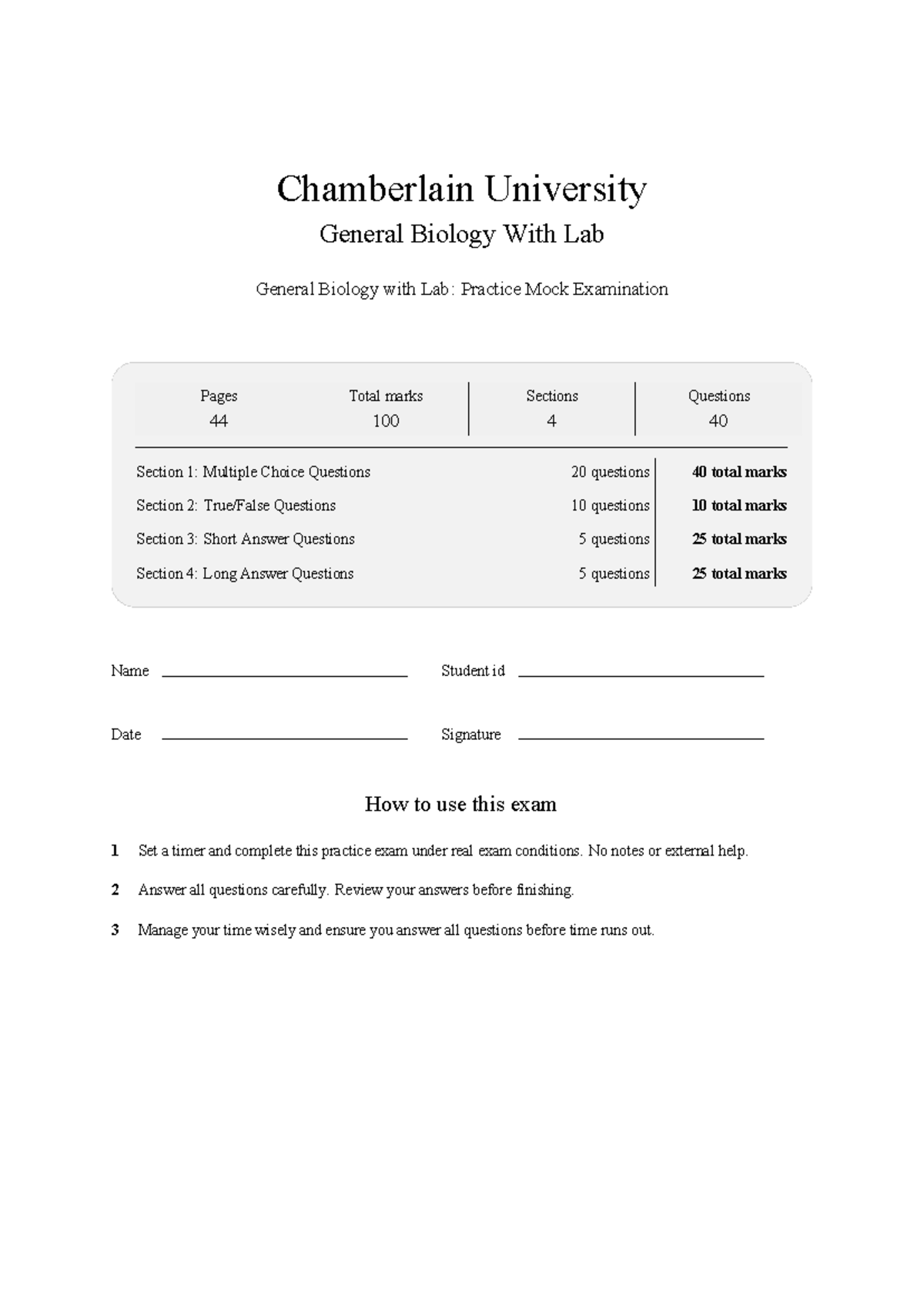 BIOS-150 General Biology with Lab: Practice Mock Exam 2026 - Studocu