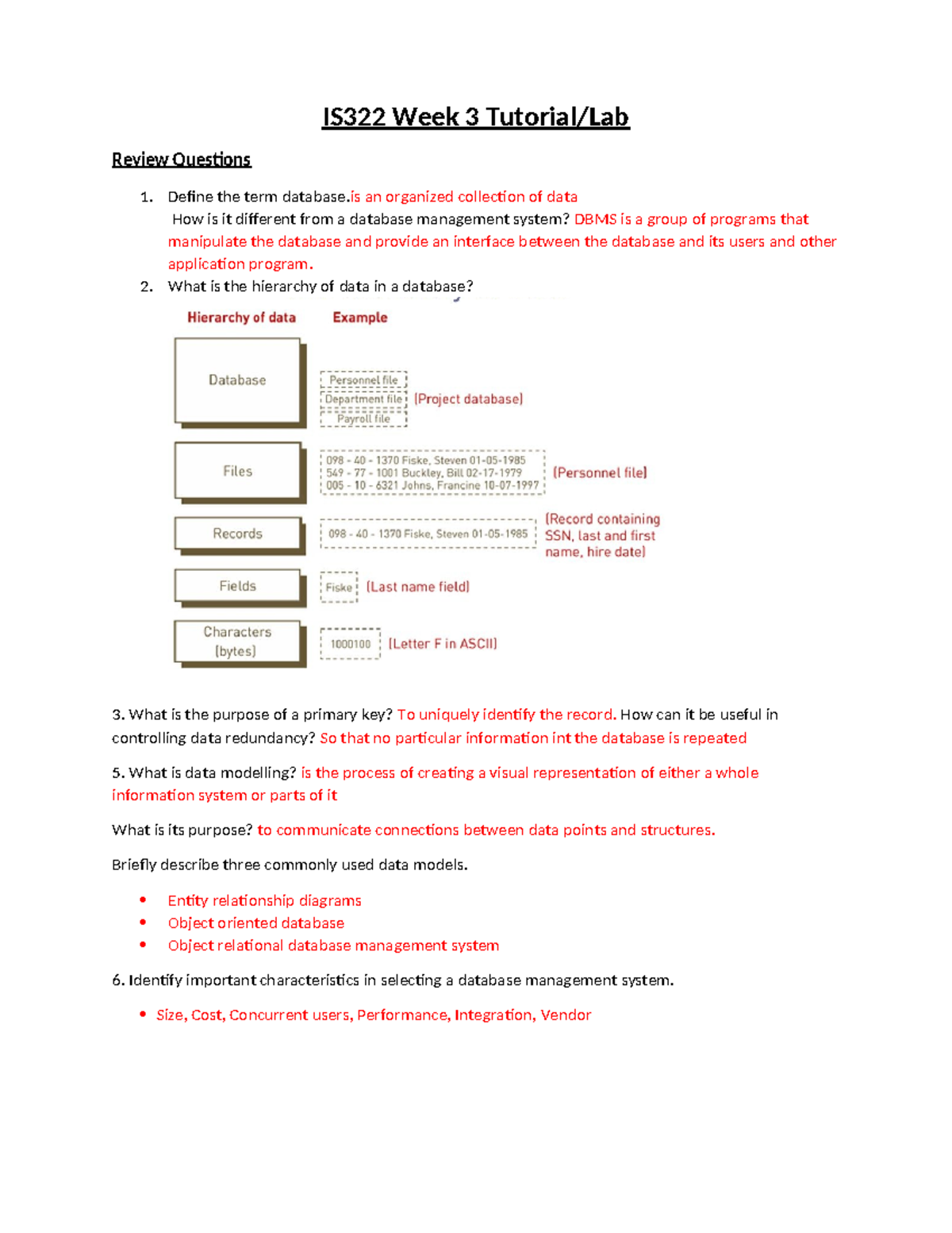 IS322 Week 3 Tutorial & Lab: Understanding Databases & DBMS Concepts - Studocu